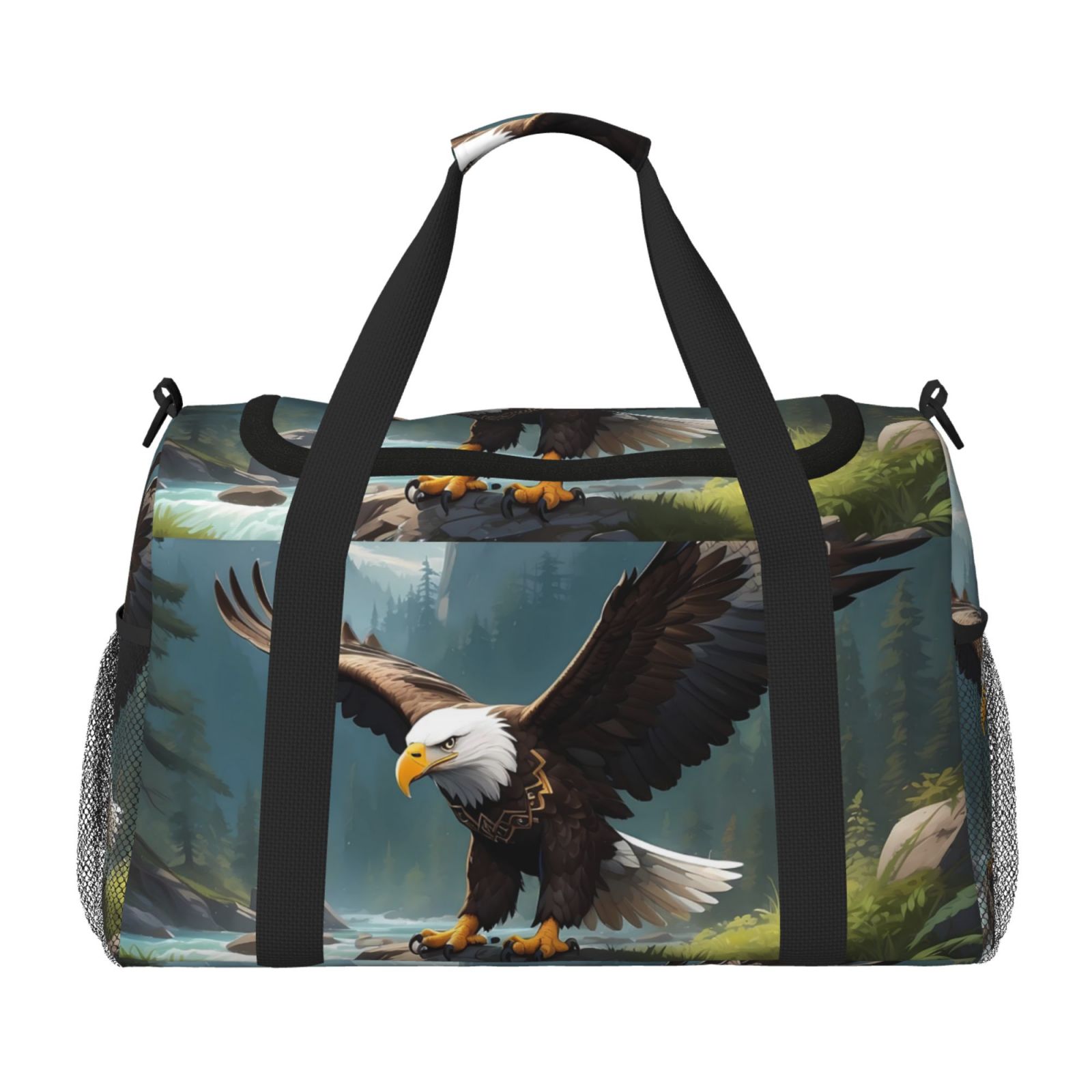 Zufioo Forest River Bald Eagle Print Hand-Held Messenger Travel Bag ...