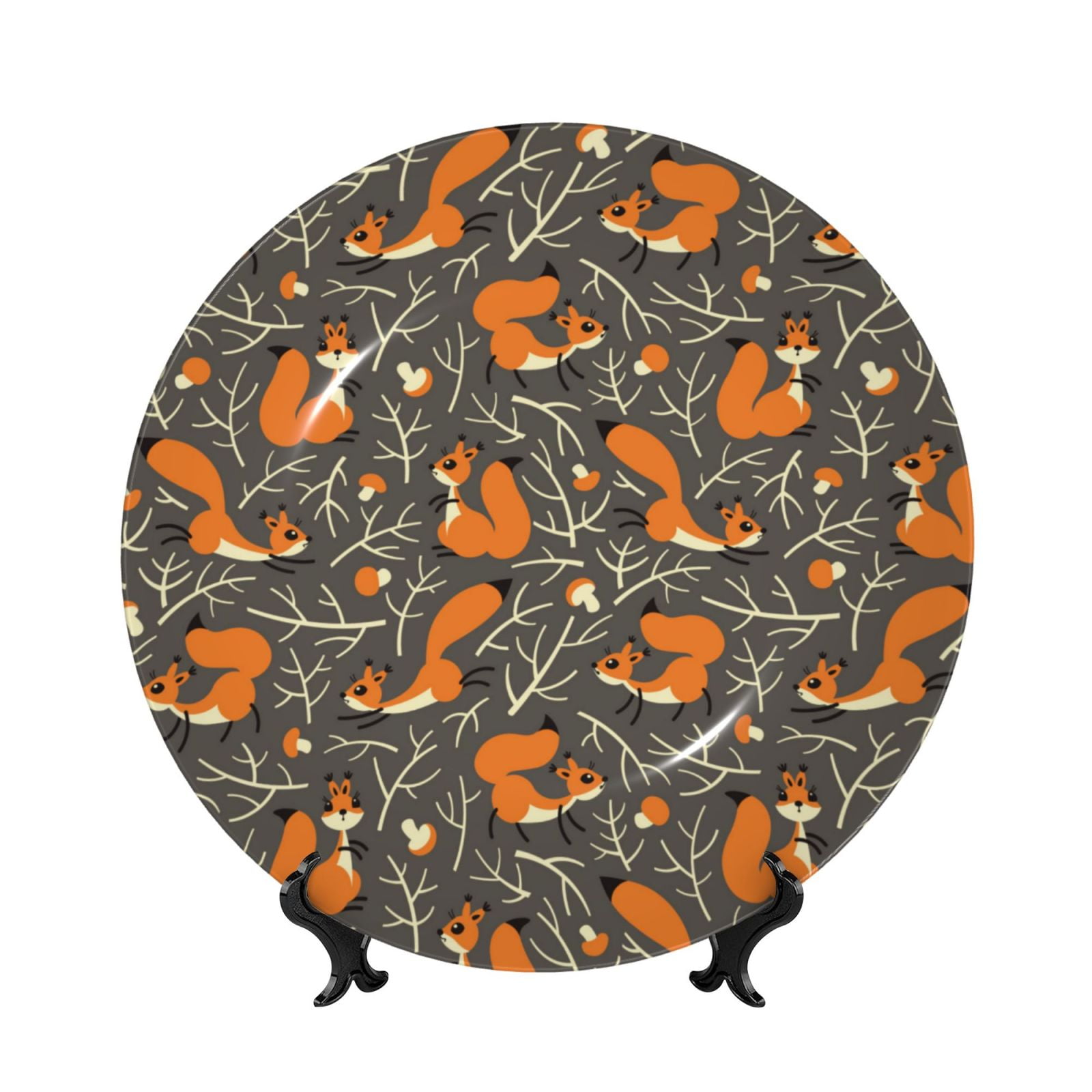 Zufioo Fox And Mushroom Print Bone China Decorative Plate, Ceramic ...