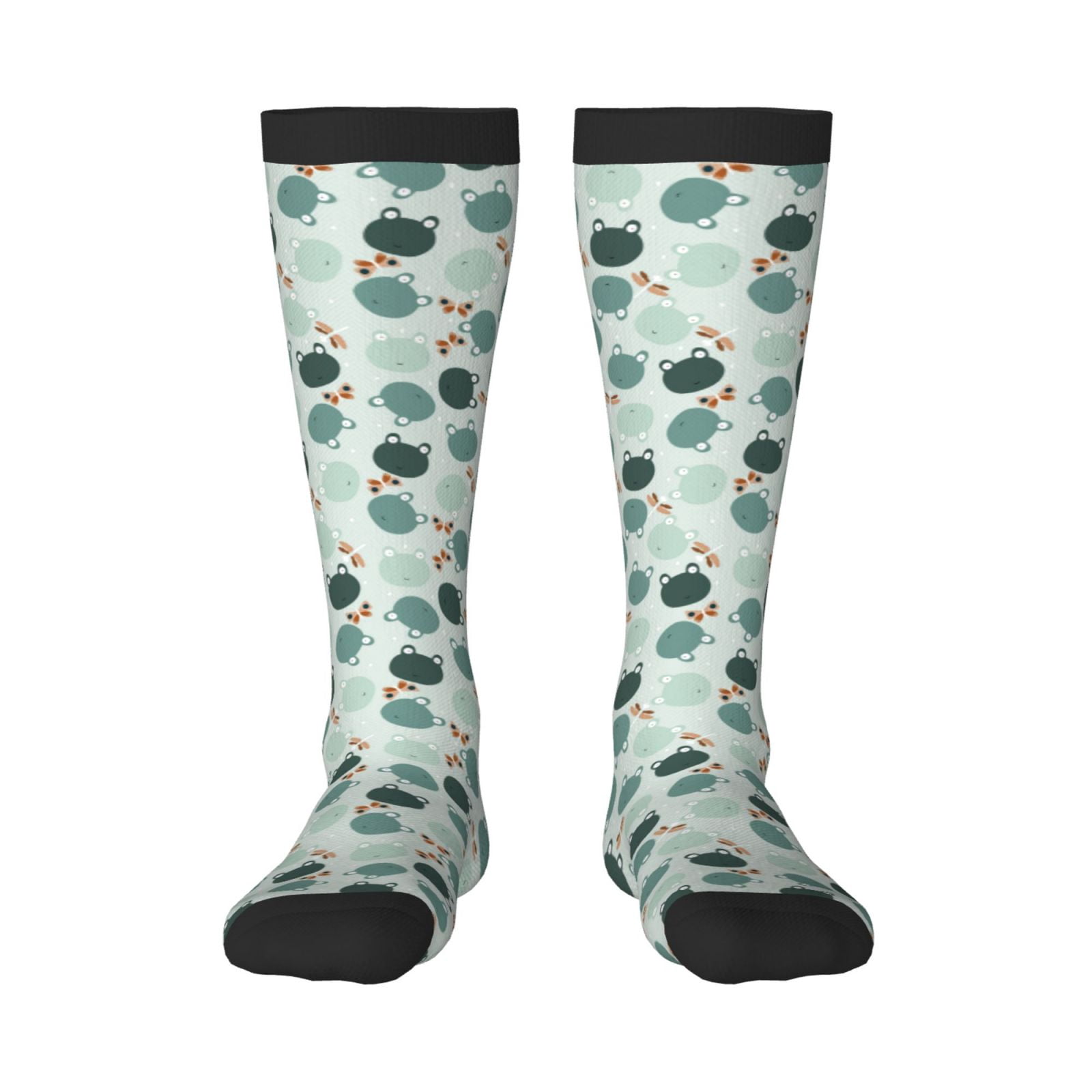 Zufioo Frog And Dragonflies Print Long High Thigh Socks Knee-High Warm ...