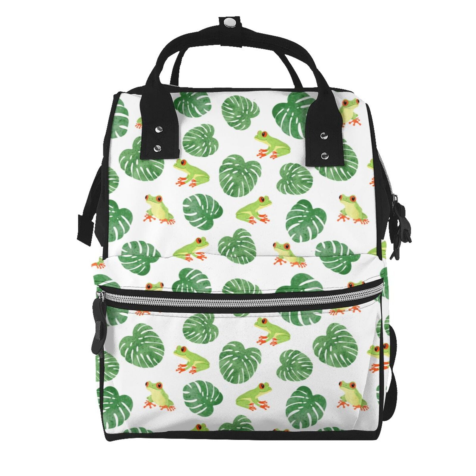 Zufioo Frogs And Tropical Leaves Print Large capacity mommy bag, diaper ...