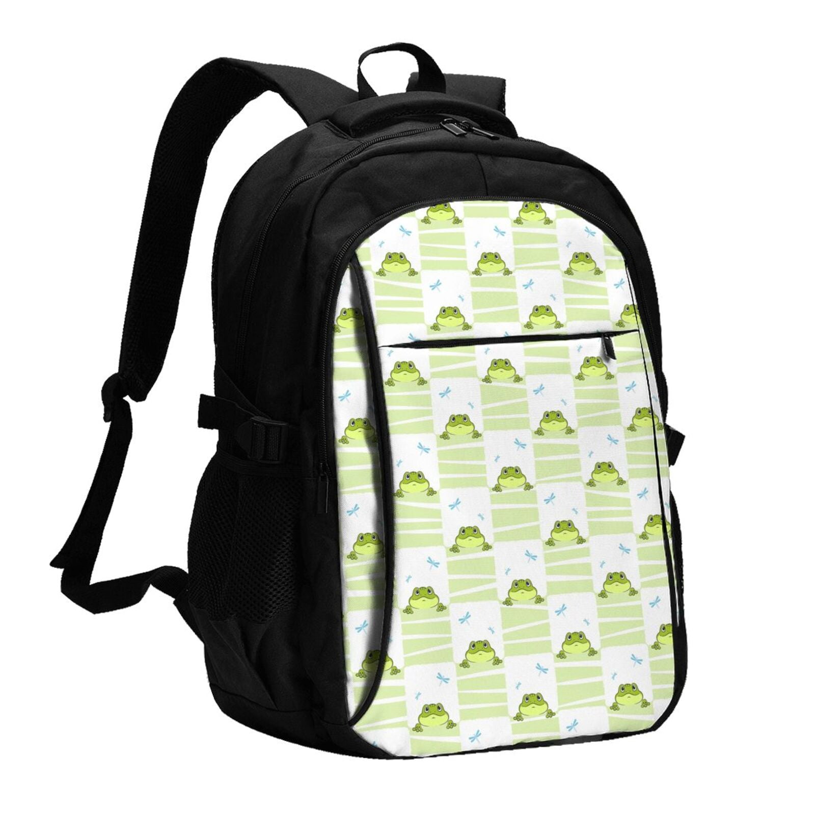 Zufioo Frogs and Dragonflies Print USB Backpack, Multi-Pocket Design ...