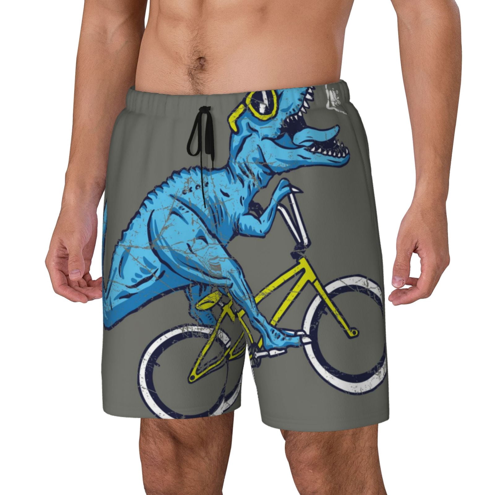 Zufioo Fun Riding Dinosaur Mens Swimsuit Trunks with Compression Liner ...