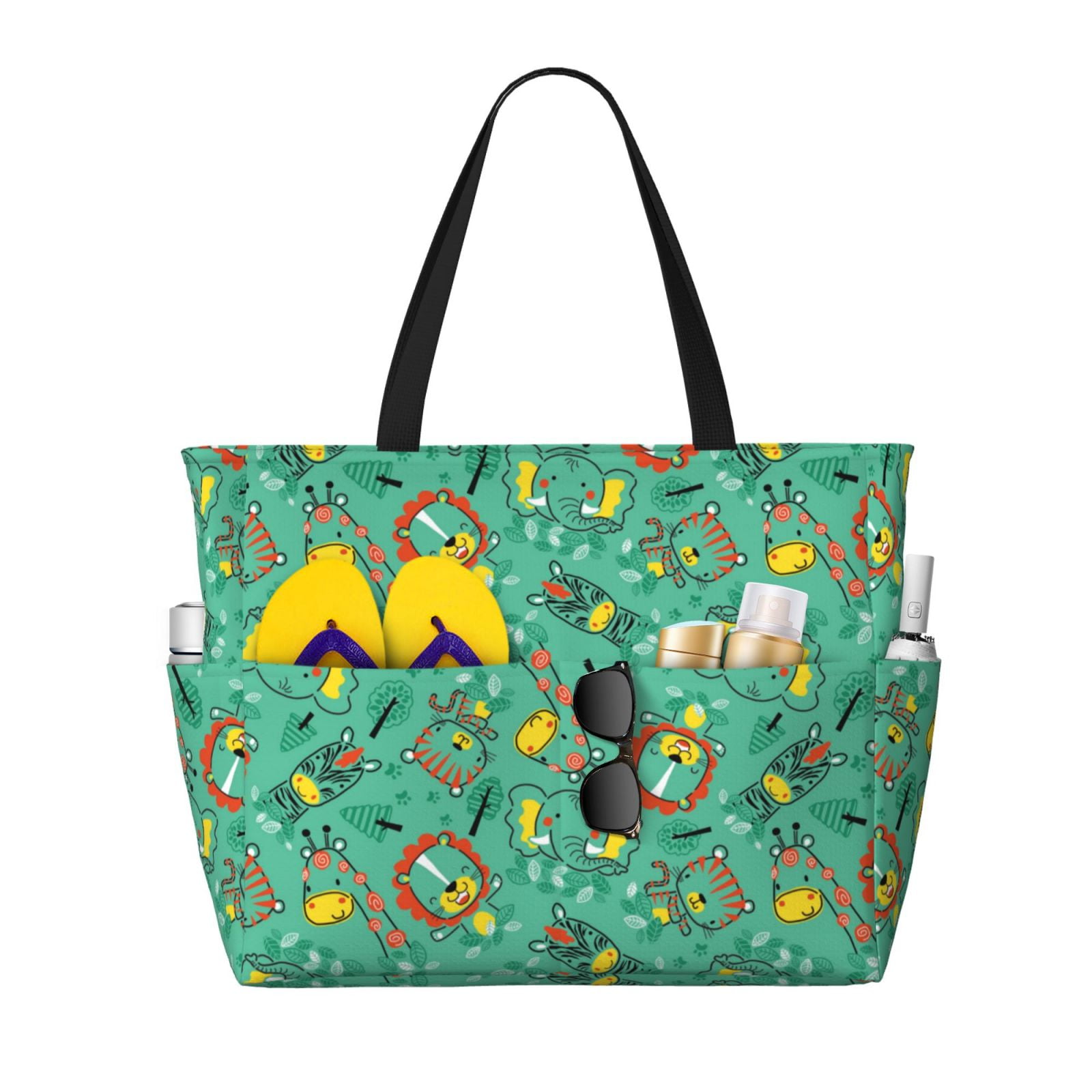 Zufioo Funny Animals in Jungle Print Large Capacity Beach Travel Bag ...