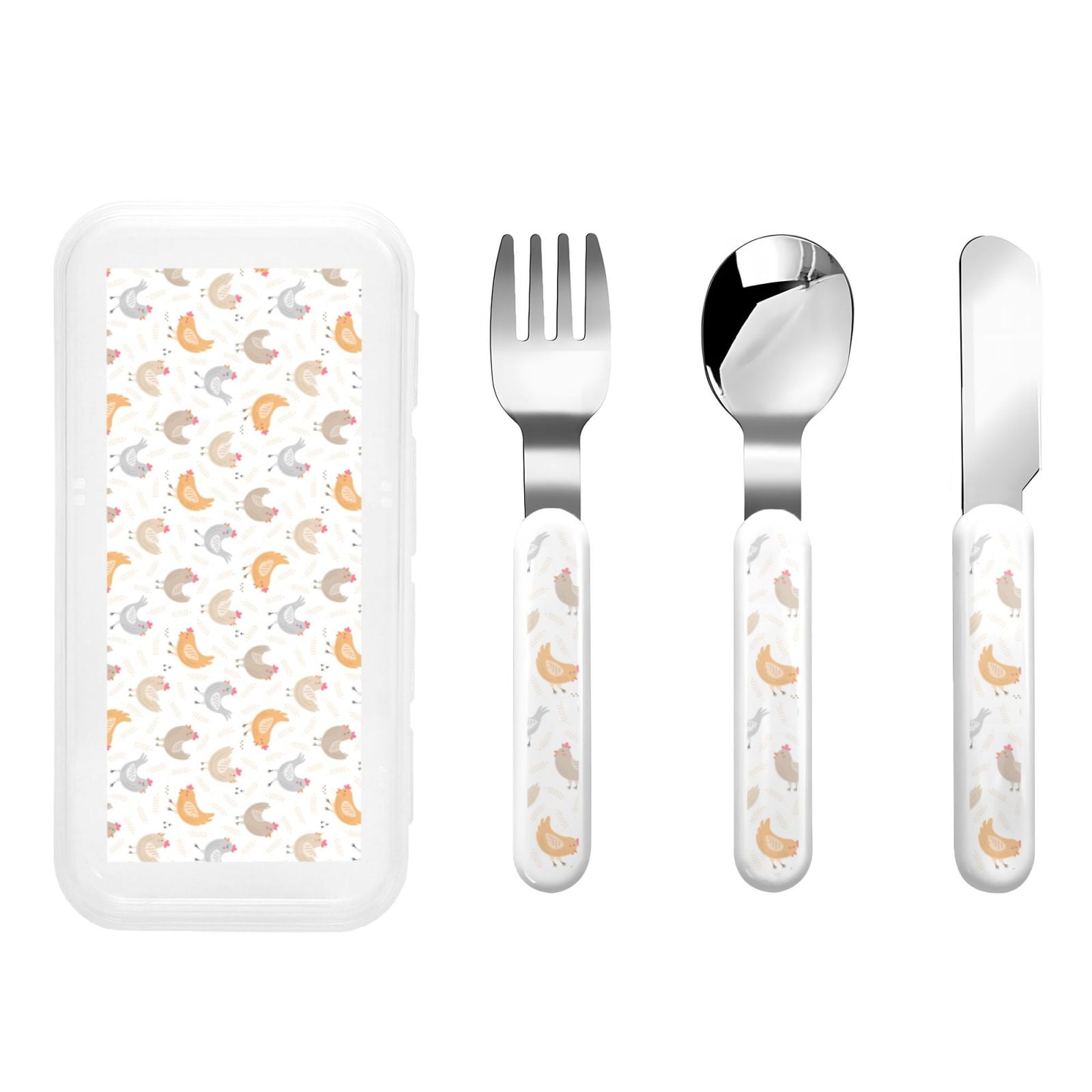 Zufioo Funny Chicken Print Children's Knife, Fork and Spoon Three-Piece ...