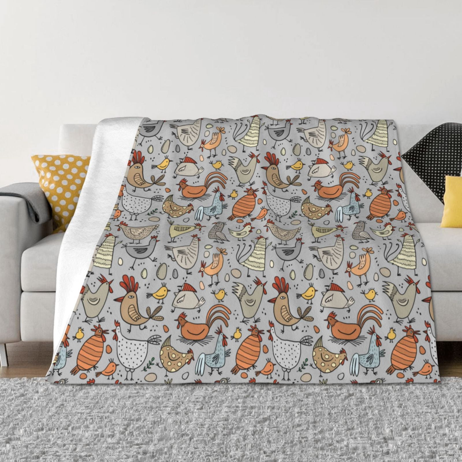Zufioo Funny Chicken Print Horizontal Flannel Blanket, Anti-wrinkle ...