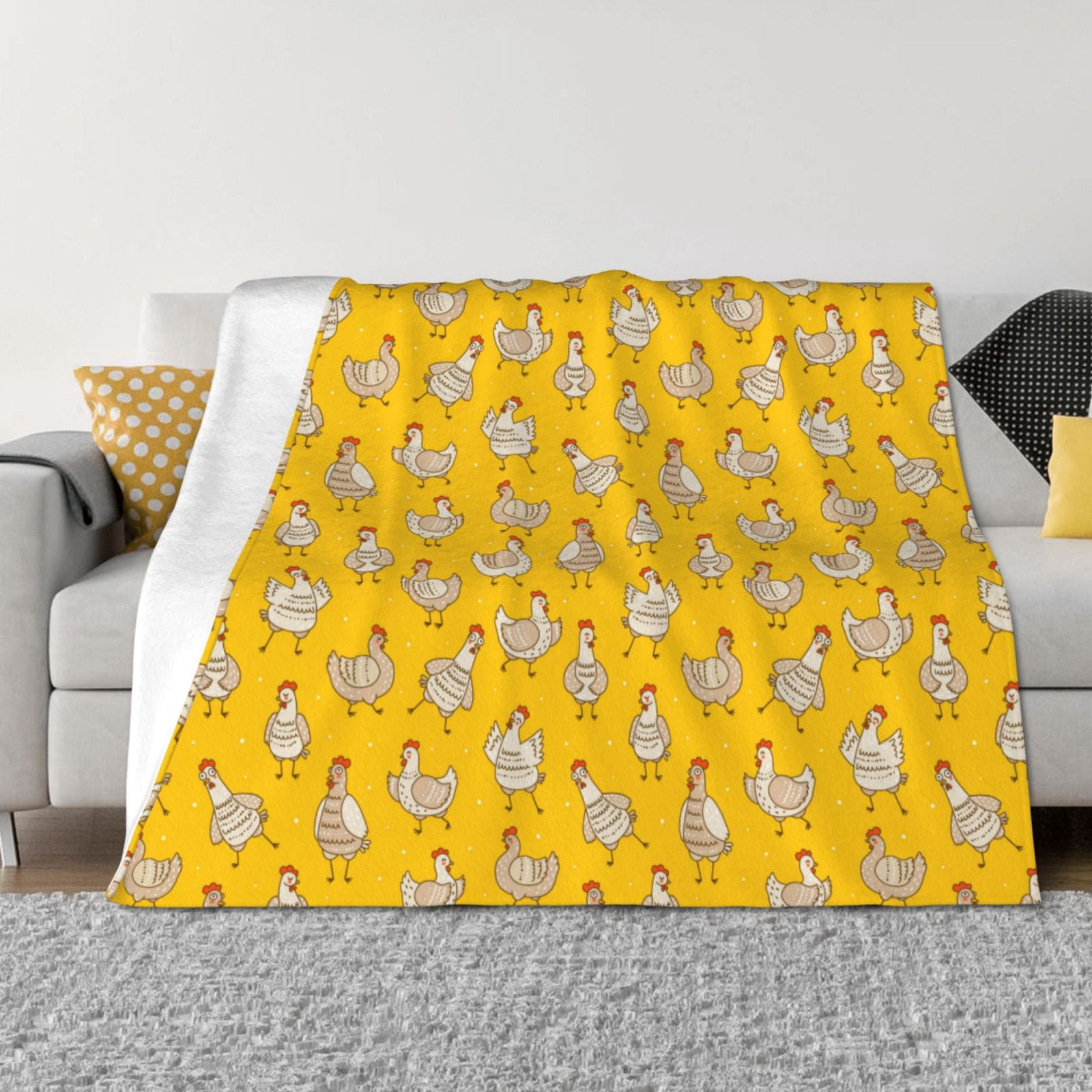 Zufioo Funny Chicken Print Horizontal Flannel Blanket, Anti-wrinkle ...