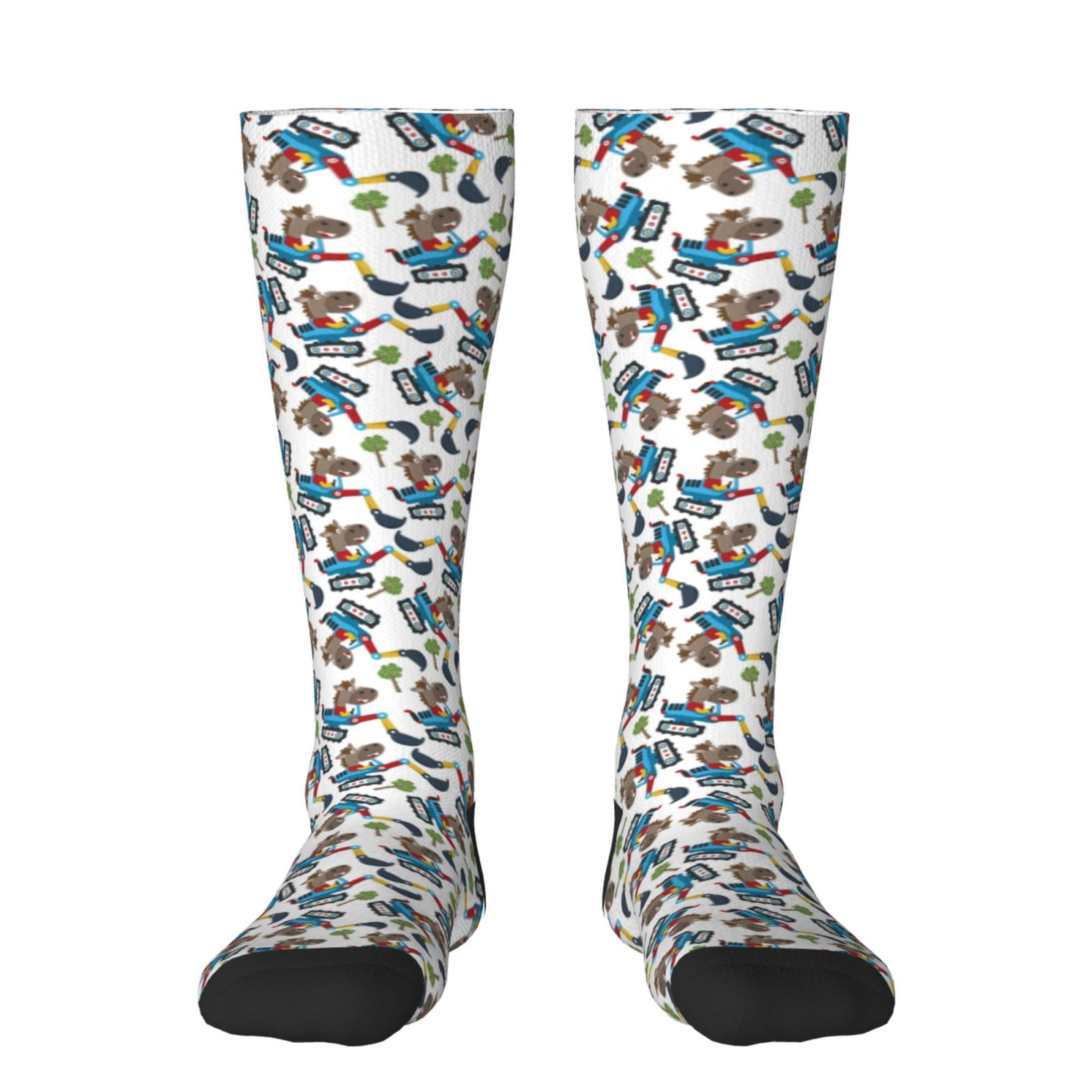 Zufioo Funny Excavator Print Long High Thigh Socks Knee-High Warm ...