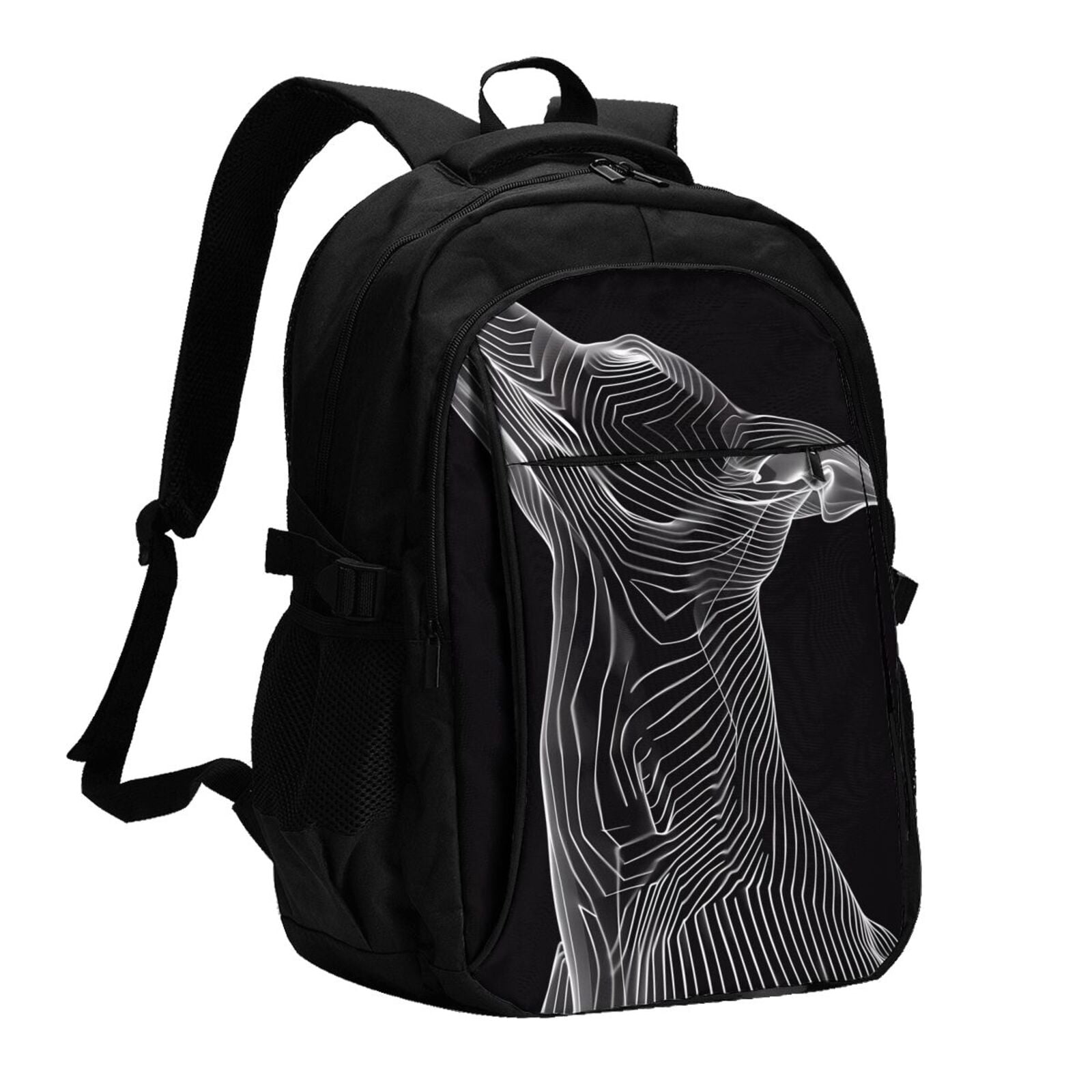 Zufioo Geometric Lines Dog Art Print USB Backpack, Multi-Pocket Design ...