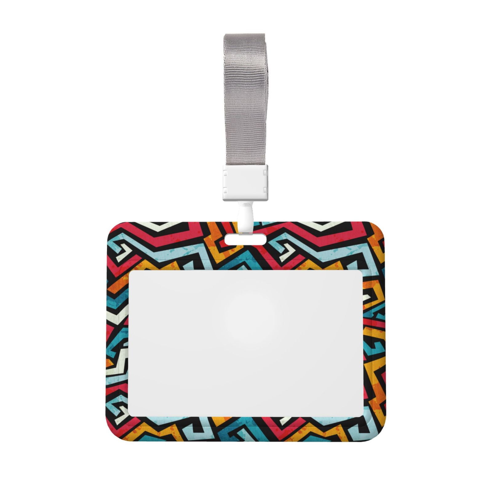 Zufioo Geometry Print Work Badge Protective Case, Waterproof Lanyard ...
