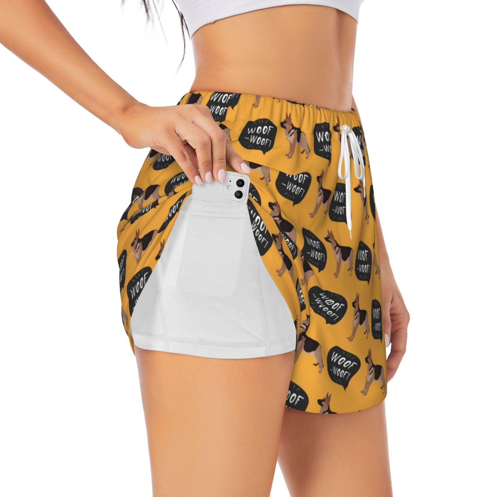 Zufioo German Shepherd Woof Print Women's Double Layered Sports Shorts ...