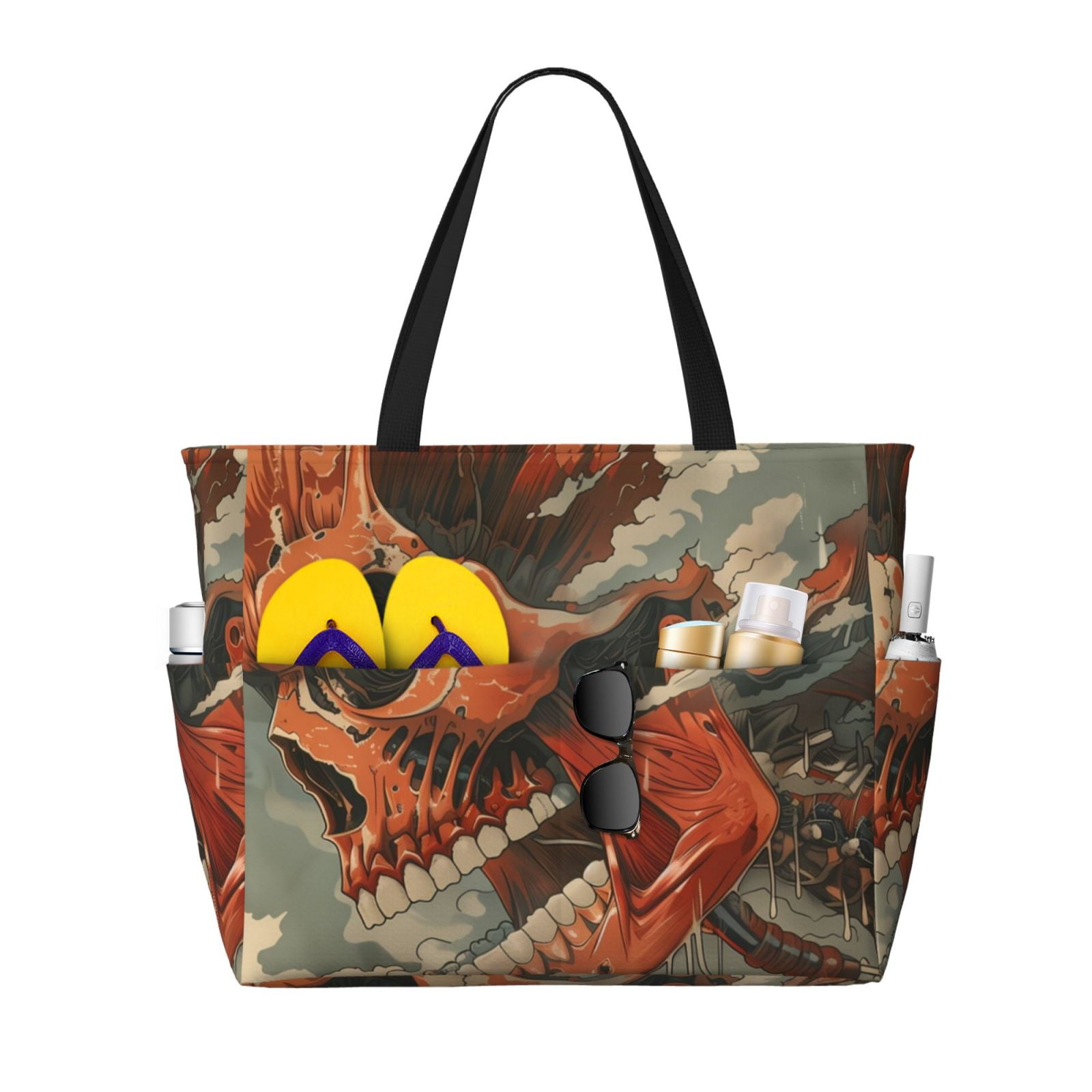 Zufioo Gigantic Skull In Clouds Print Large Capacity Beach Travel Bag ...