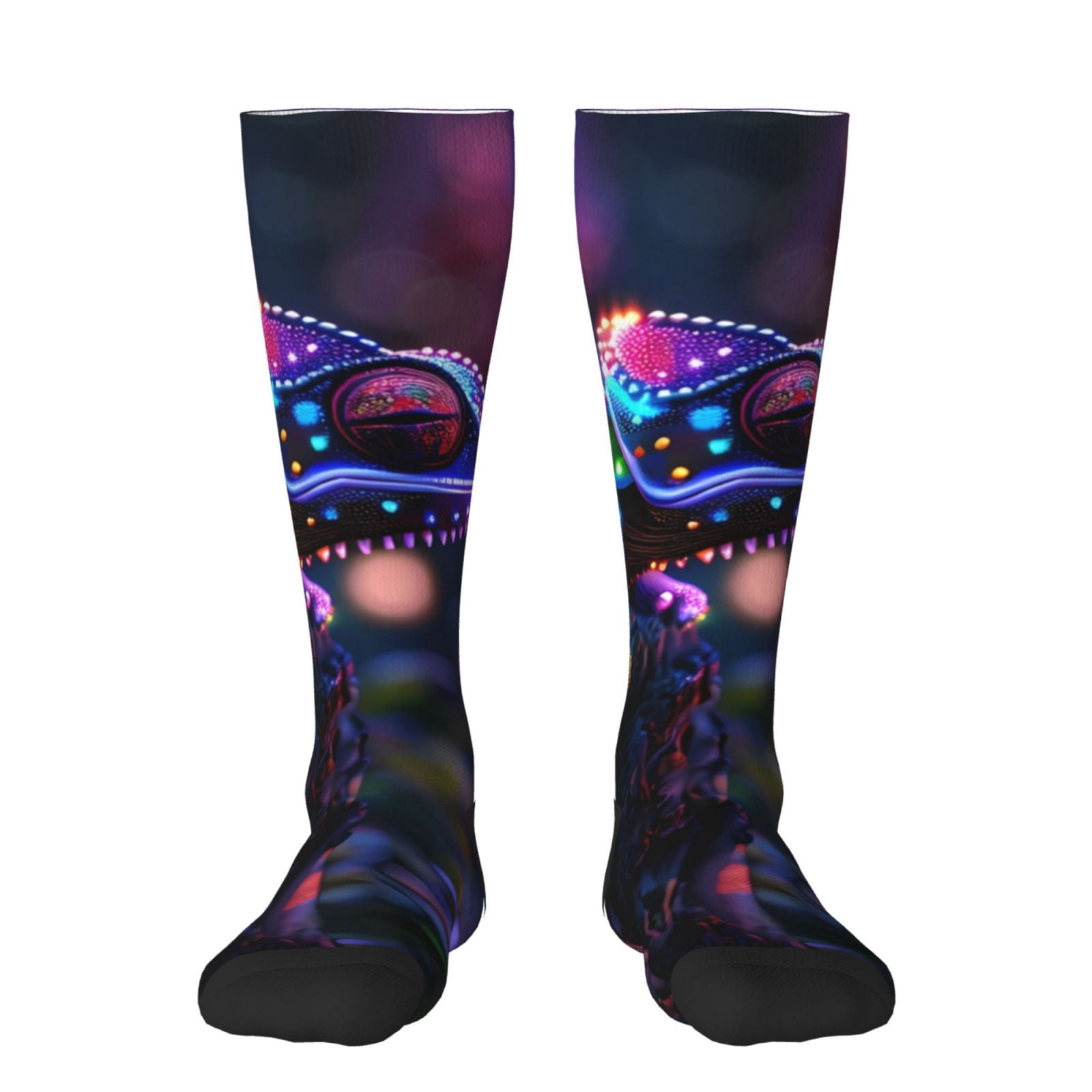 Zufioo Glowing Chameleon Fantasy Art Print Long High Thigh Socks Knee ...