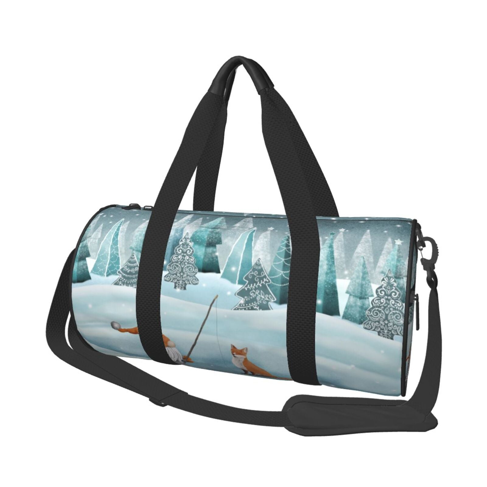 Zufioo Gnome And Red Fox Fishing Print Round Sports Travel Duffel Bag ...