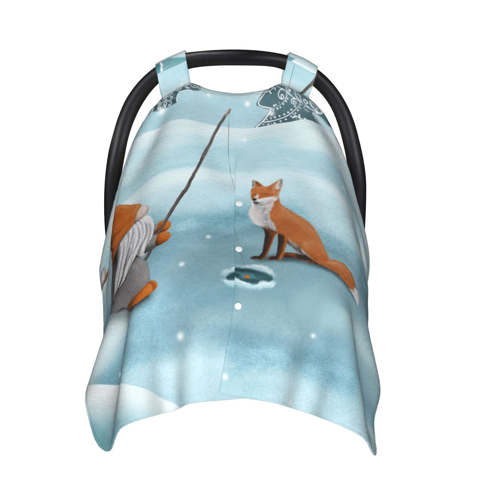 Zufioo Gnome And Red Fox Fishing Print Baby Stroller Seat Nursing Cover ...
