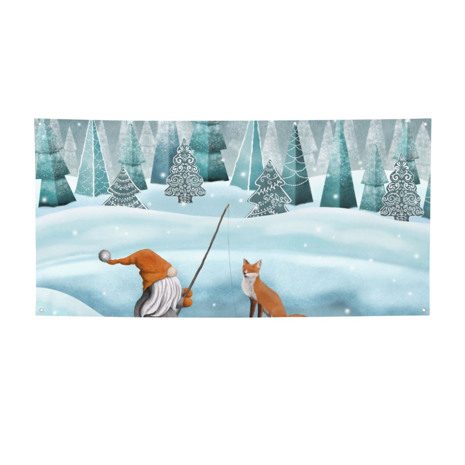 Zufioo Gnome And Red Fox Fishing Print Holiday Banners, Party Banners ...