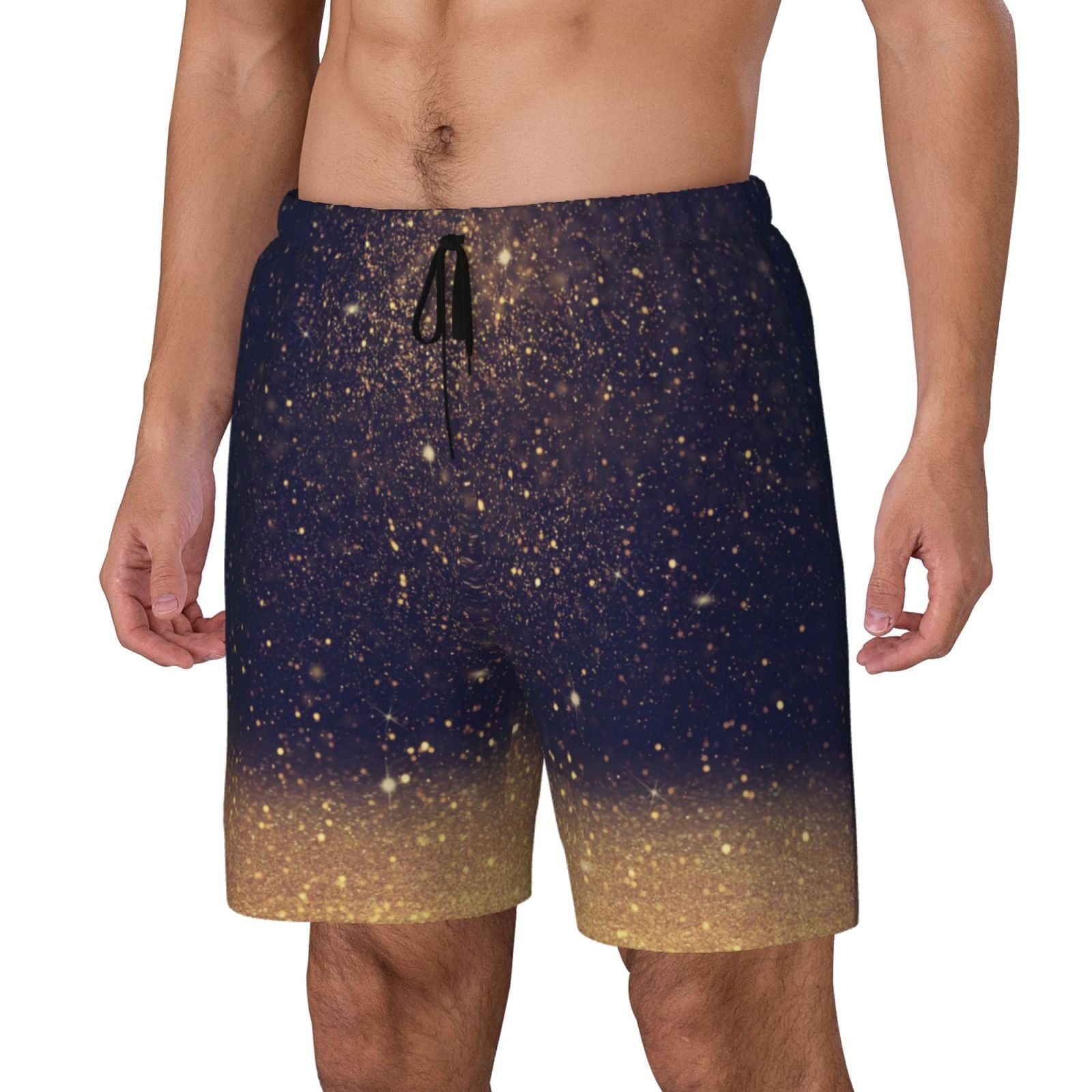 Zufioo Gold Black Glitter Mens Swimsuit Trunks with Compression Liner ...