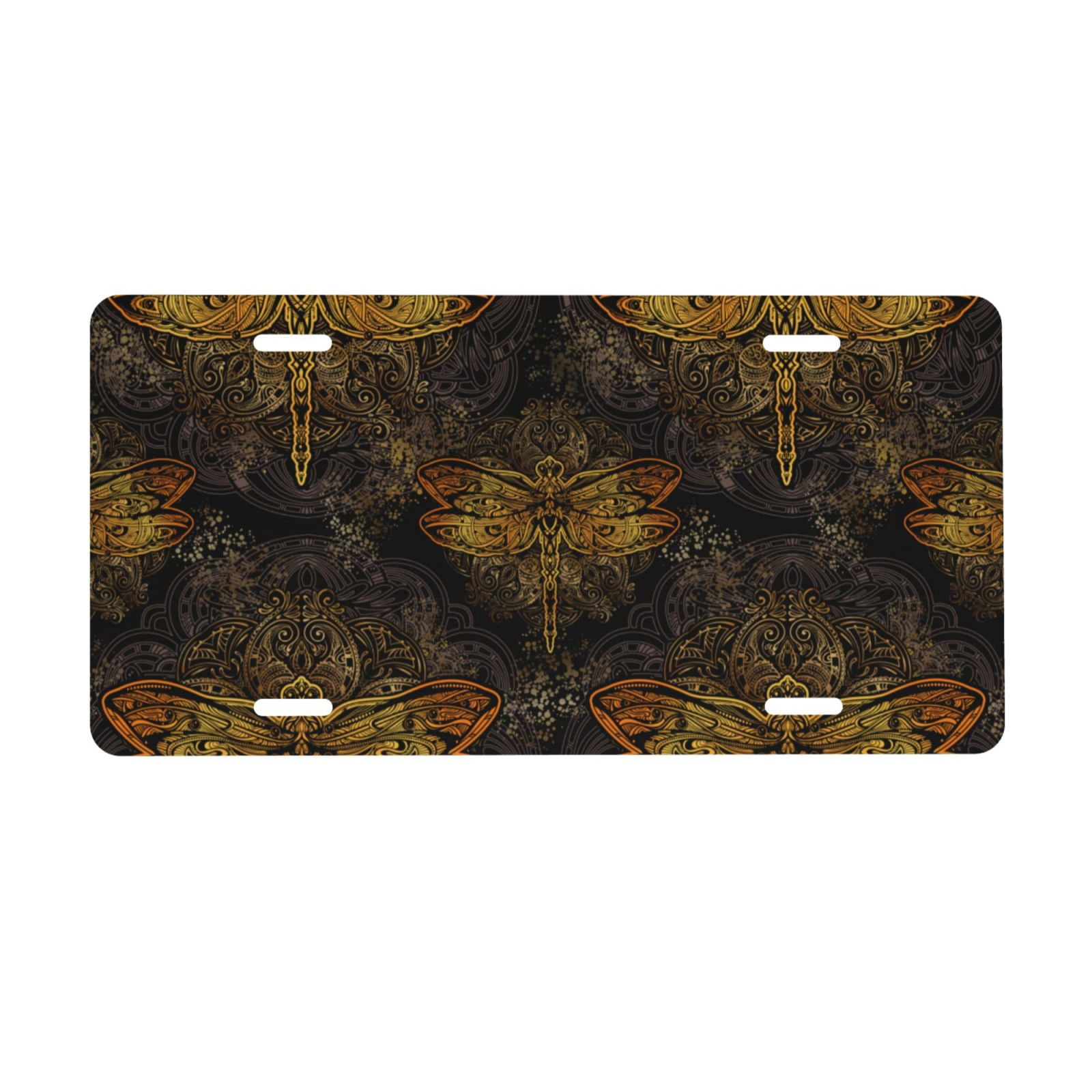 Zufioo Gold Dragonfly Mandala Print Car Aluminum Front License Plate ...