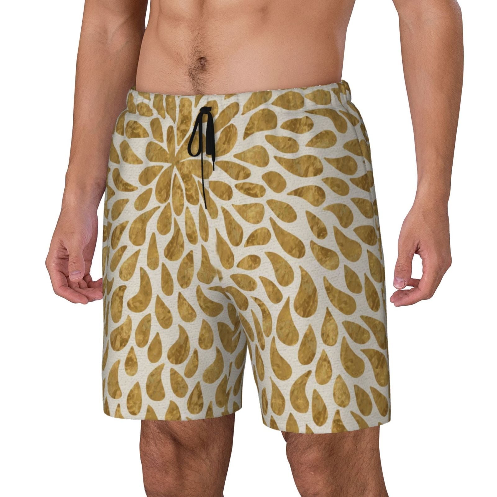 Zufioo Gold Drops Mens Swimsuit Trunks with Compression Liner,Quick Dry ...