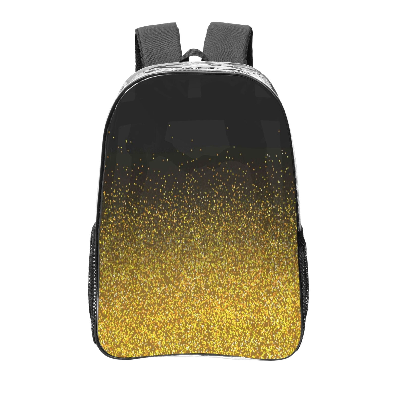 Zufioo Gold Glitter Gradient Print Transparent Backpack, 16-inch PVC ...