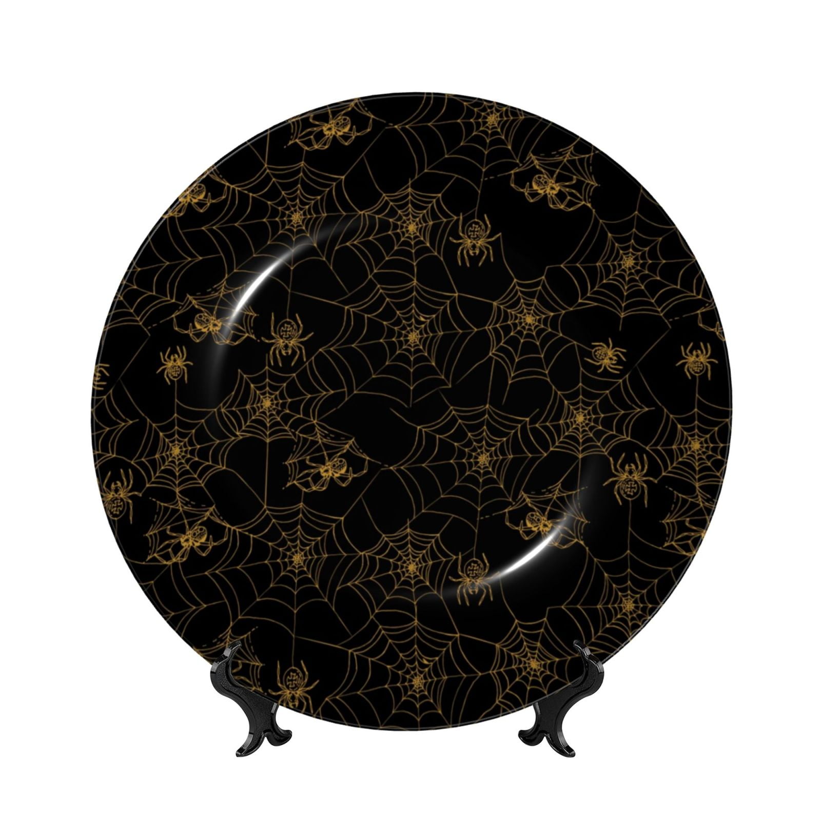 Zufioo Gold Spiders And Cobwebs Print Bone China Decorative Plate ...