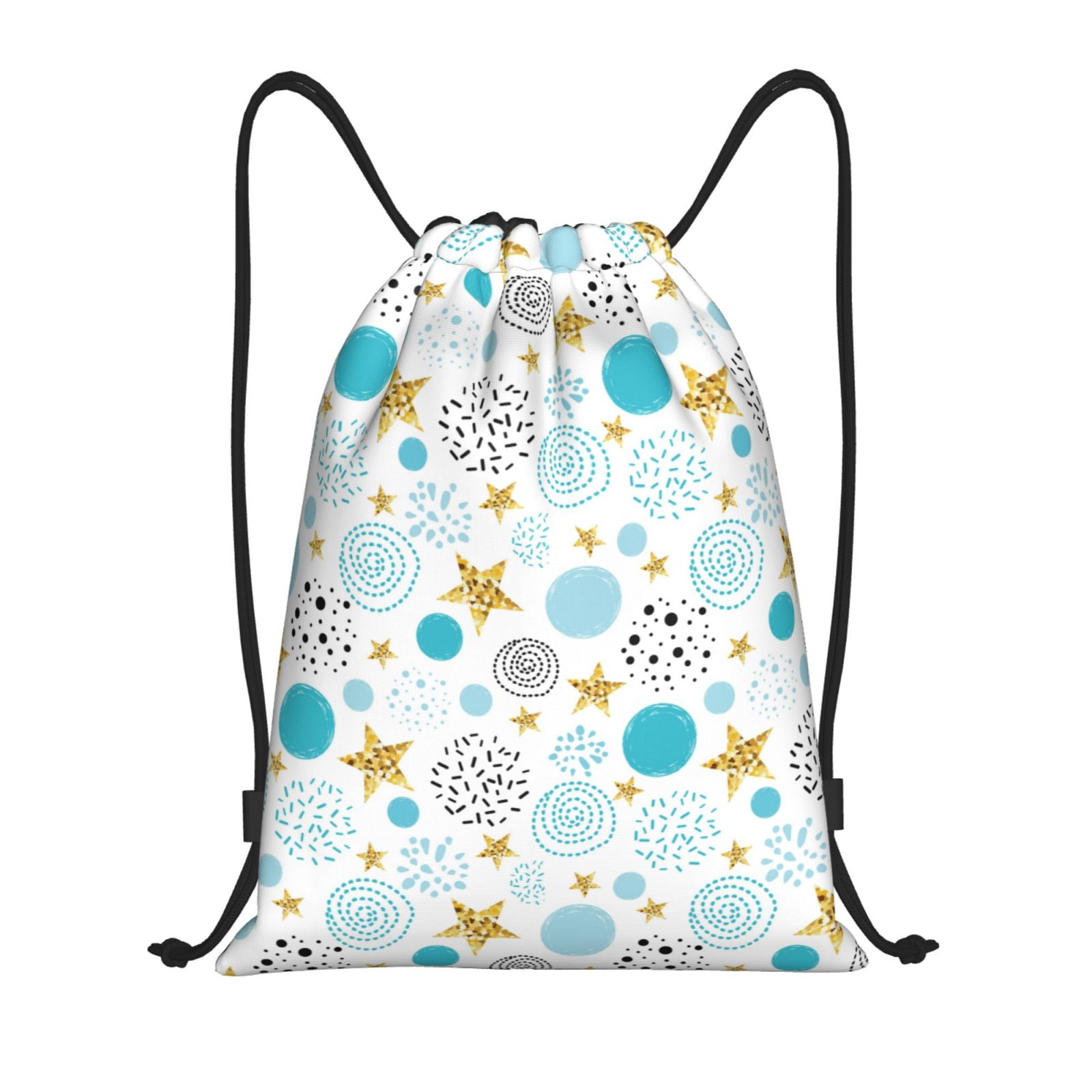 Zufioo Gold Stars Blue Dots Pattern Sports Cinch Sack Gym String Bags ...