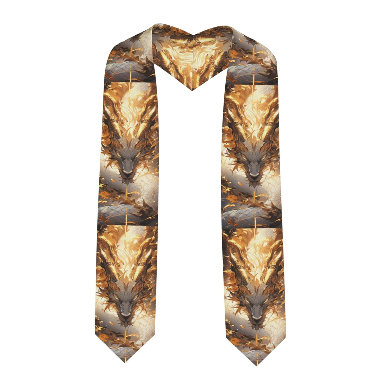 Zufioo Golden Horned White Dragon Print Graduation Shawl Ribbon ...