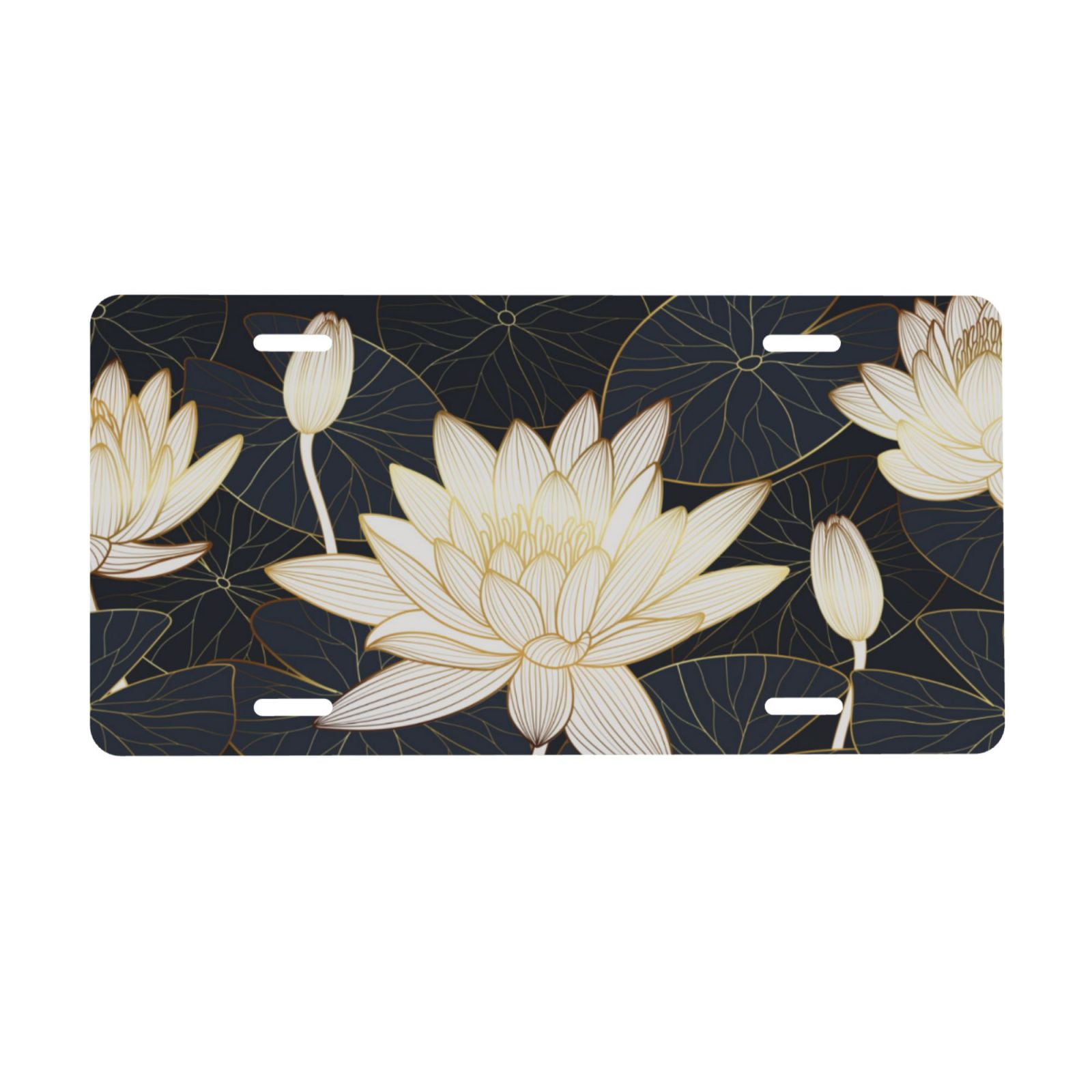 Zufioo Golden Lotus Print Car Aluminum Front License Plate, 12x6 Inch ...
