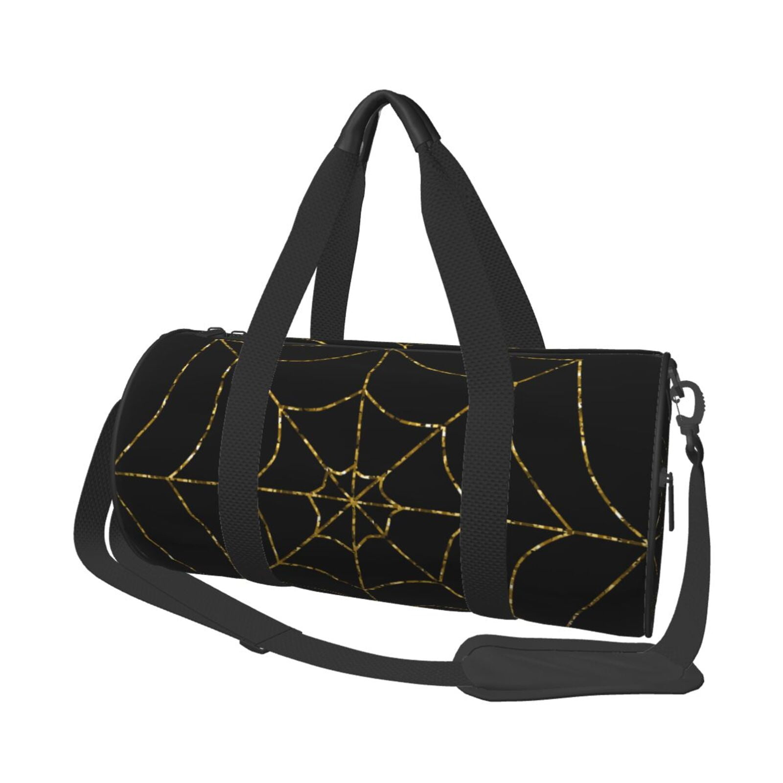 Zufioo Golden Spider Web Print Round Sports Travel Duffel Bag, Airplane Weekender Bag ...