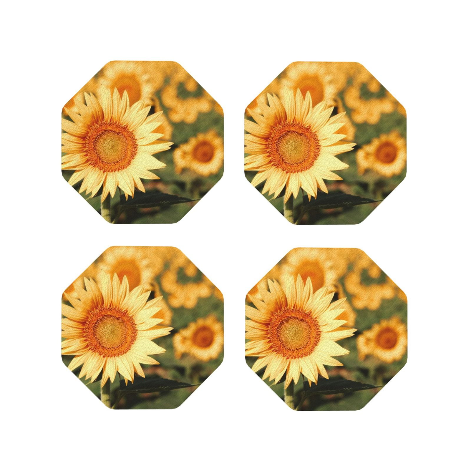 Zufioo Golden Sunflower In Field Print Leather Coaster Set, Decorative ...