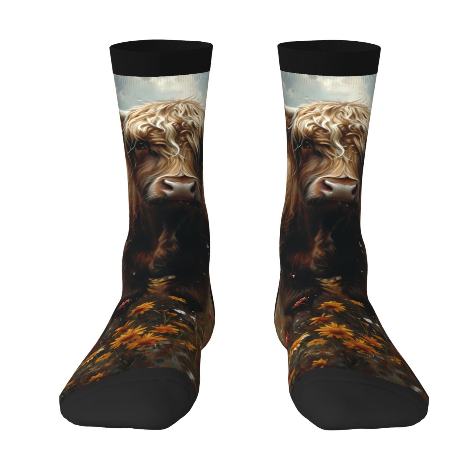 Zufioo Grassland Sunflower Cow Print Thigh High Socks,Knee High Socks ...