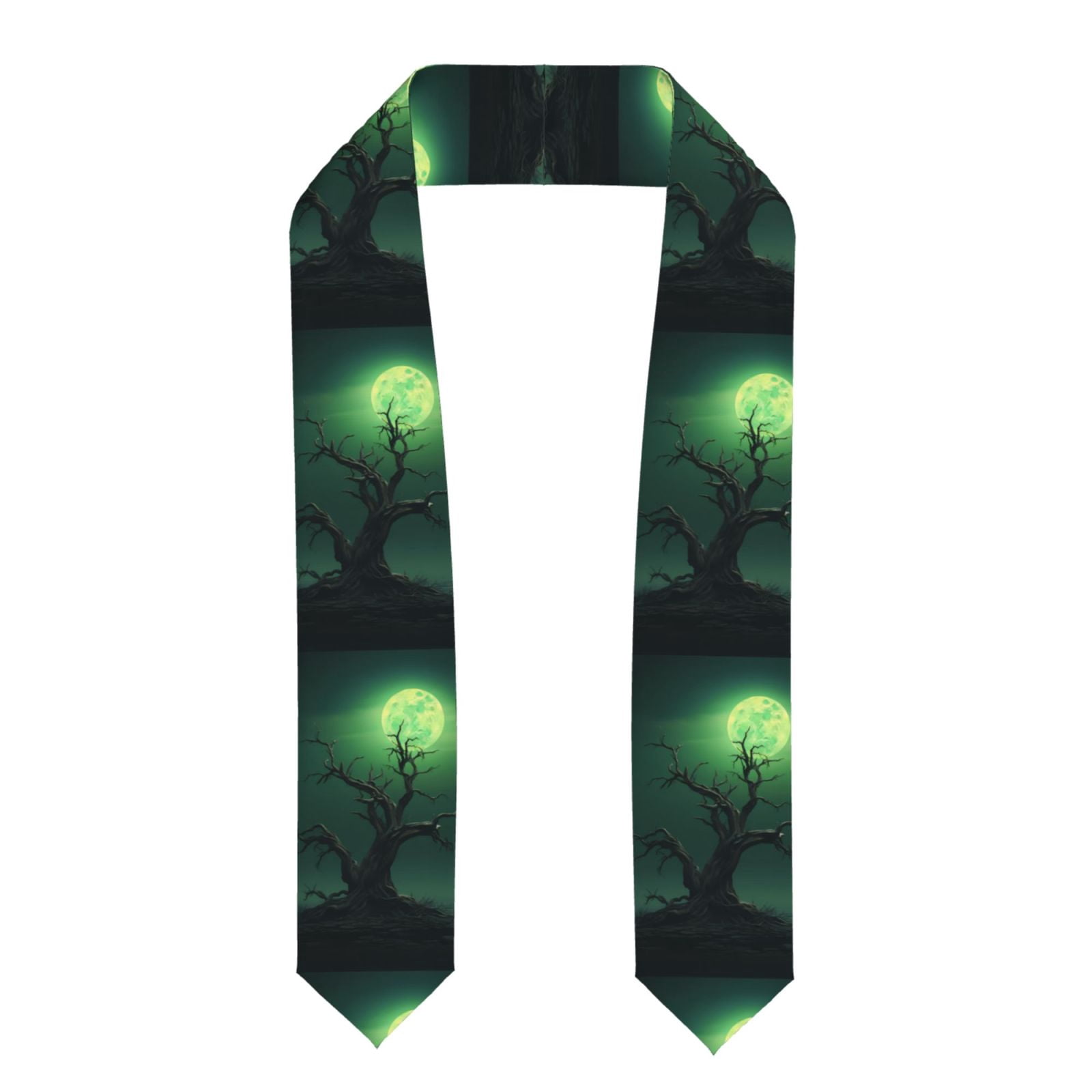 Zufioo Green Night Sky Moon Branches Print Graduation Shawl Ribbon ...
