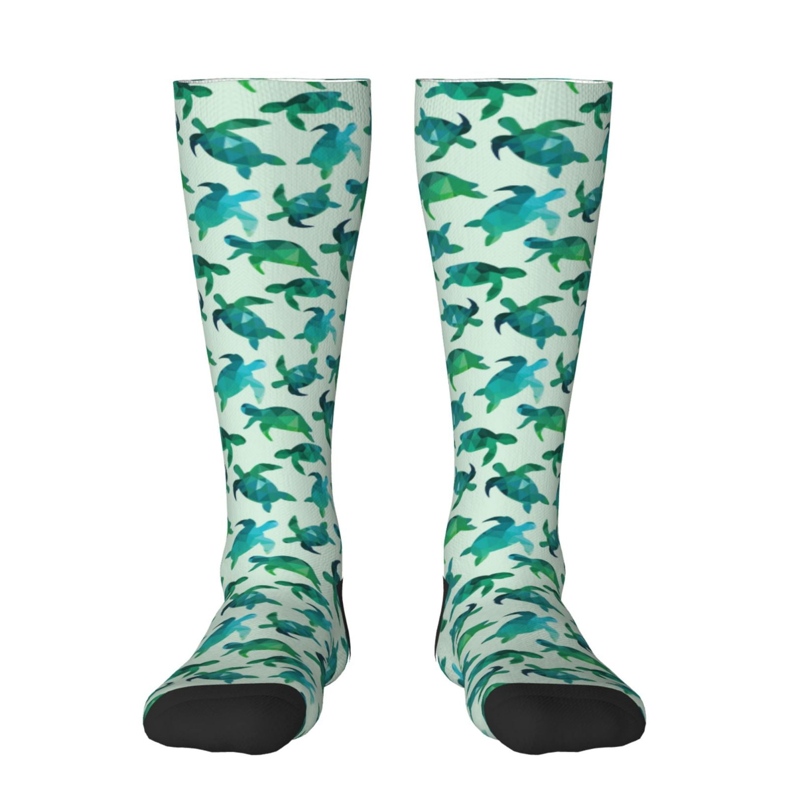 Zufioo Green Sea Turtle Print Long High Thigh Socks Knee-High Warm ...