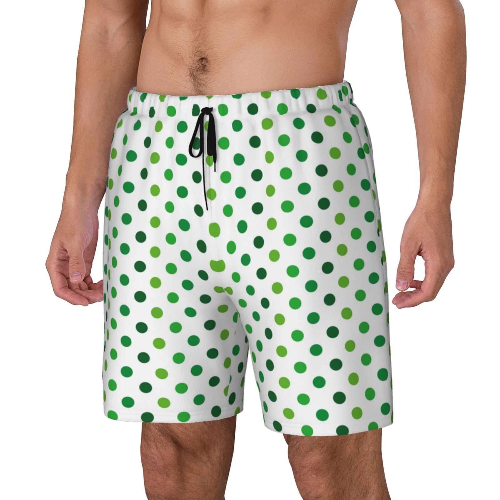 Zufioo Green polka dots Mens Swimsuit Trunks with Compression Liner ...