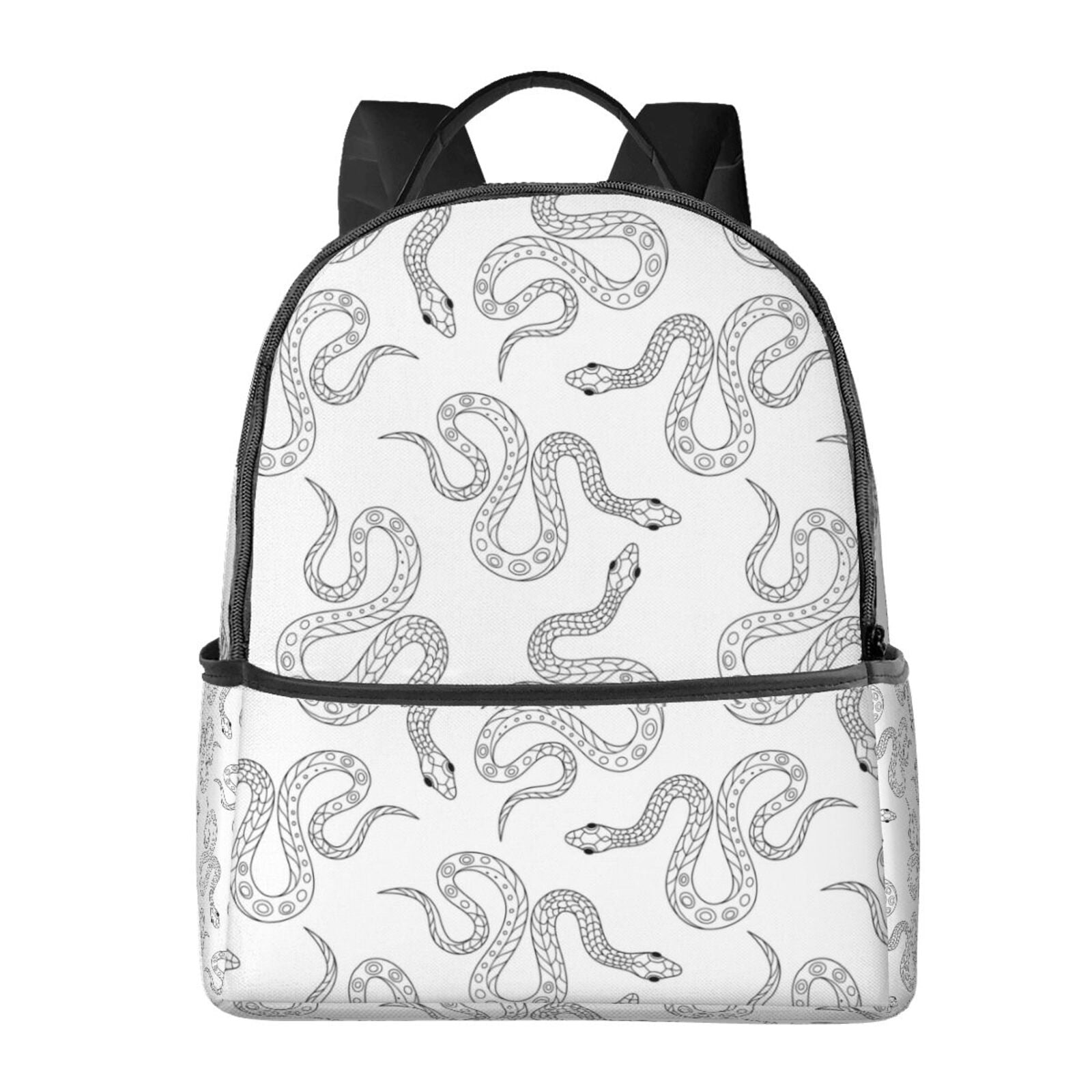 Zufioo Hand Drawn Snake Print Fashion Large Capacity Backpack, Zippered ...