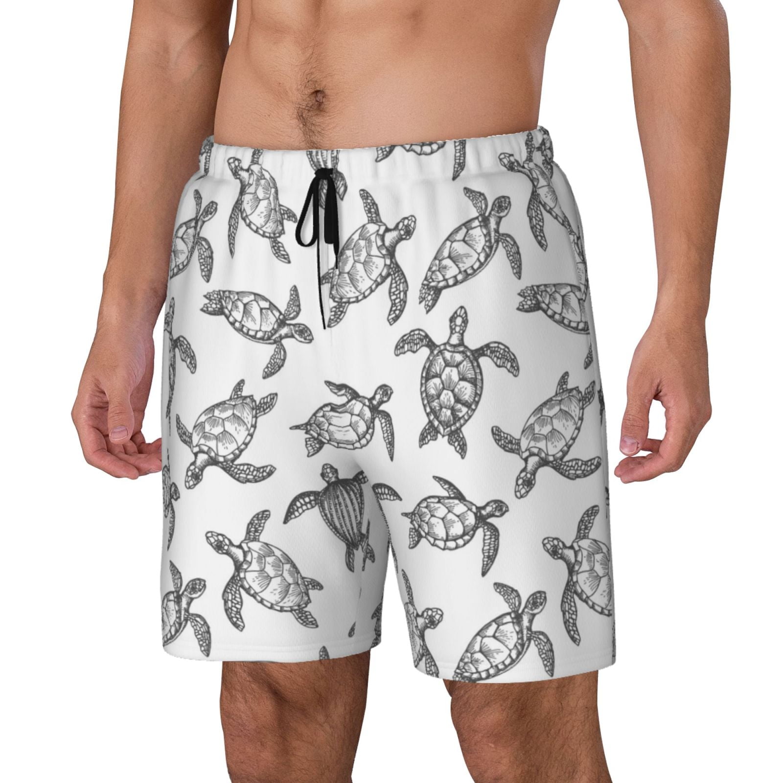 Zufioo Hand Drawn Turtle Mens Swimsuit Trunks with Compression Liner ...