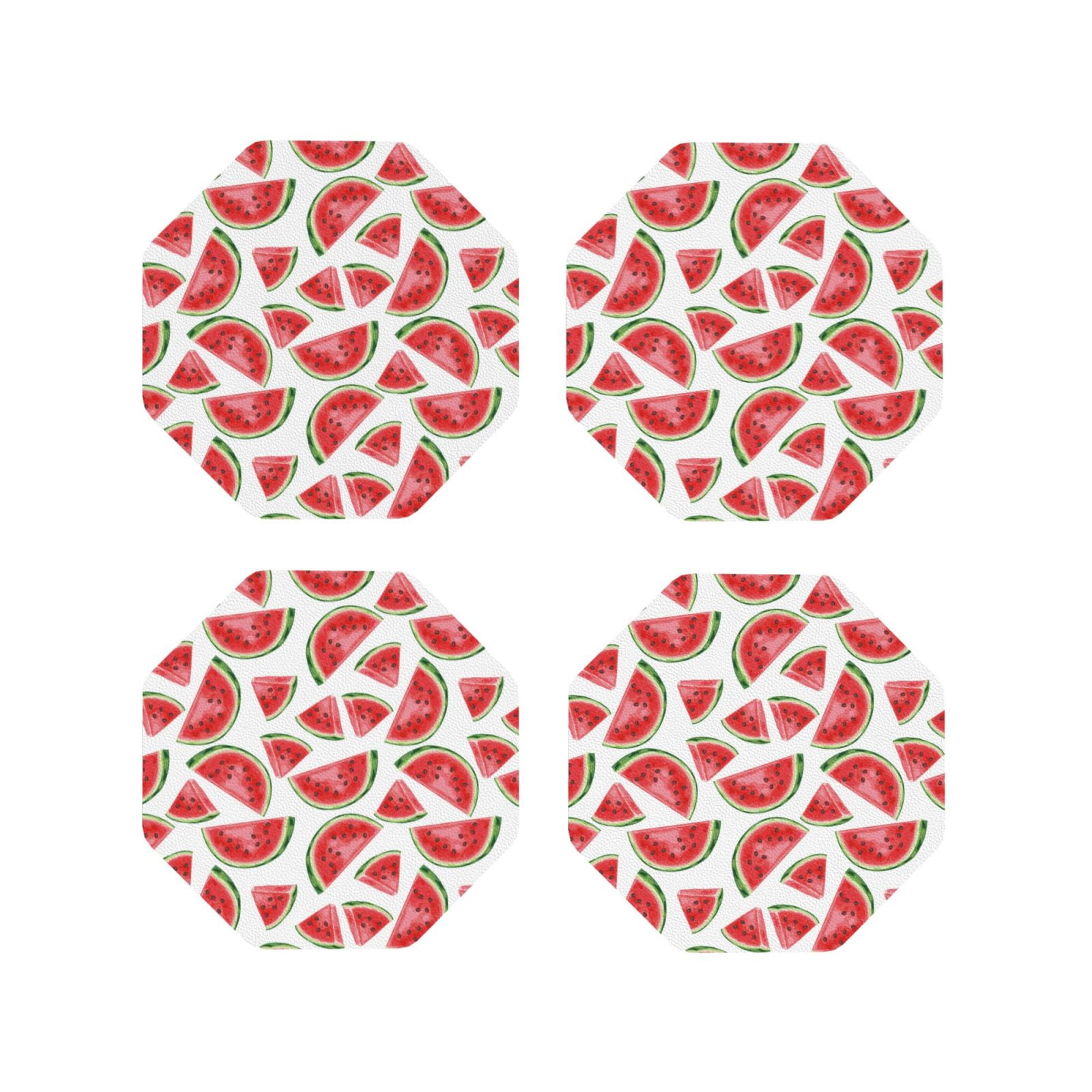 Zufioo Hand Drawn Watermelon Print Leather Coaster Set, Decorative PVC ...