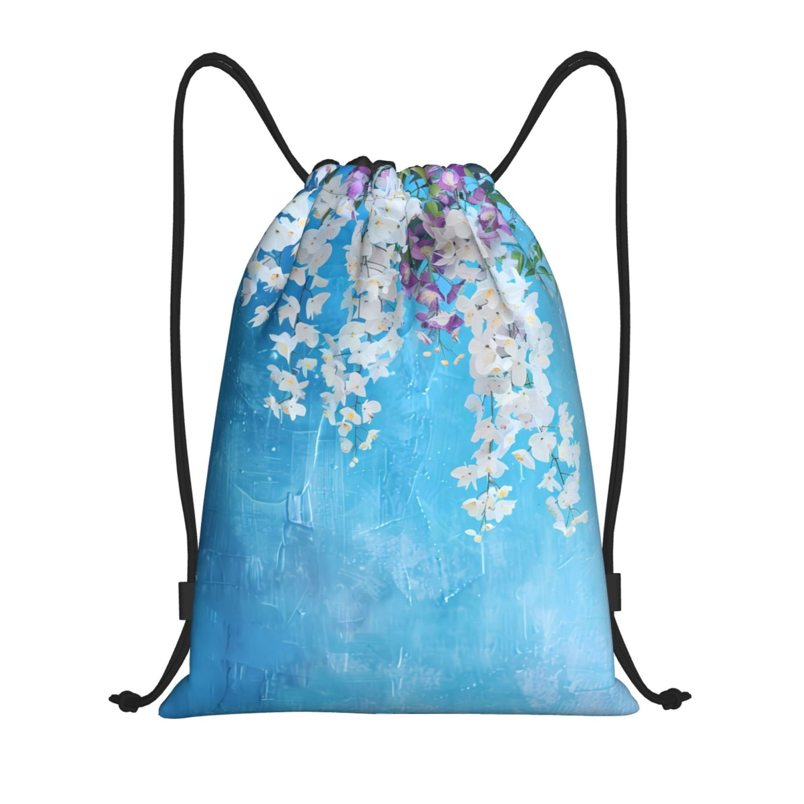 Zufioo Hanging Orchids Floral Blue Sports Cinch Sack Gym String Bags ...