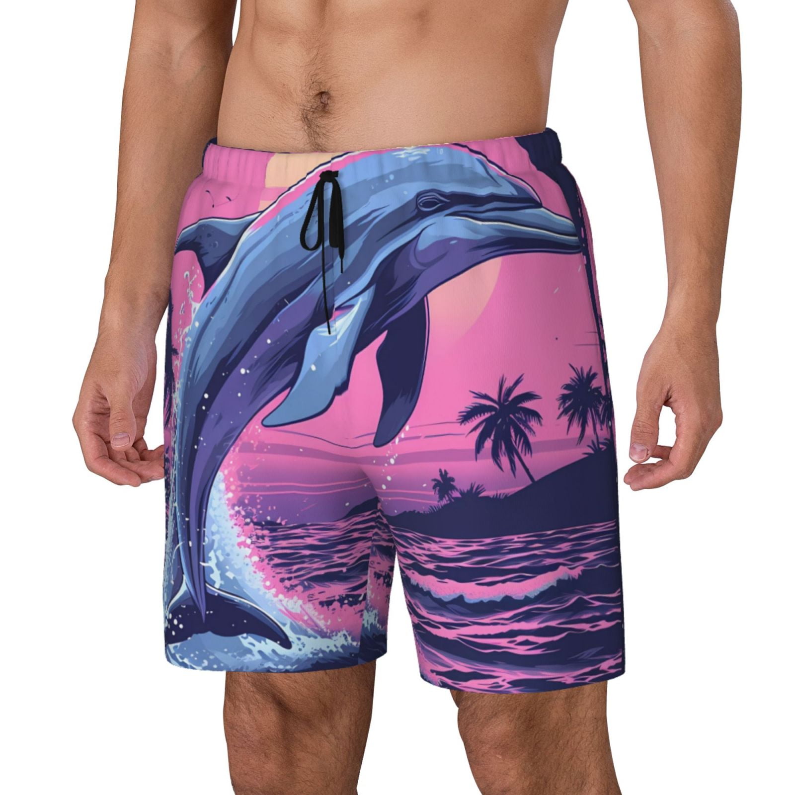 Zufioo Hawaiian Beach Dolphin Mens Swimsuit Trunks with Compression ...