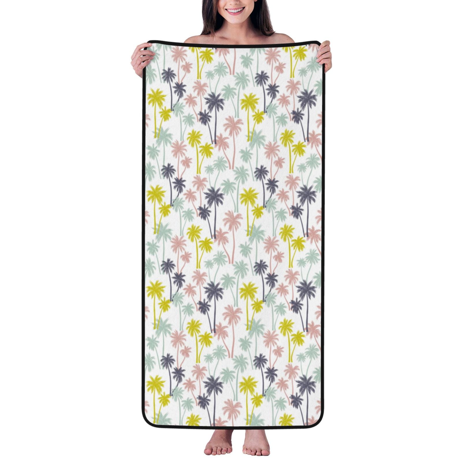 Zufioo Hawaiian Coconut Tree Print Coral Fleece Bath Towel 27x55 Inches ...