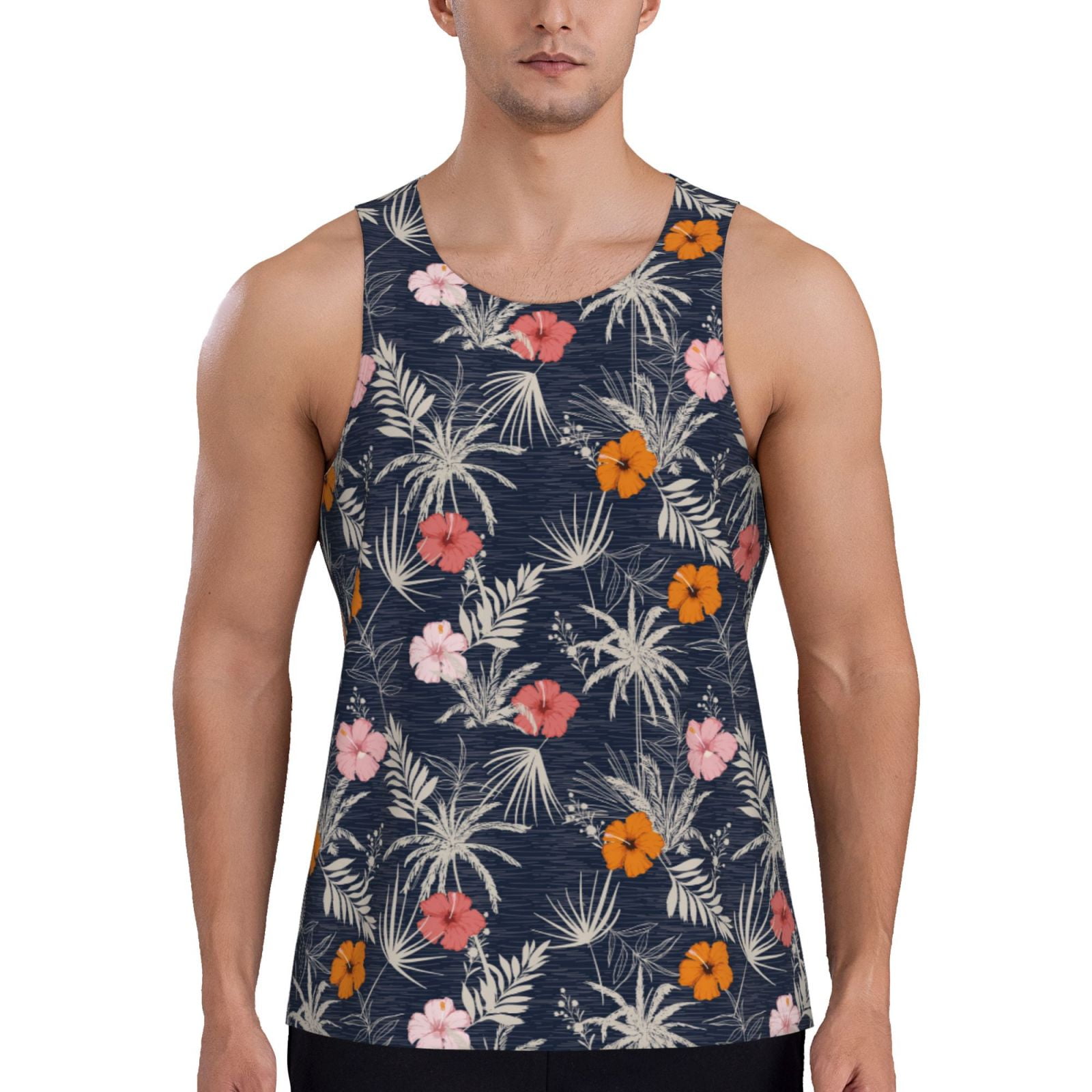 Zufioo Hawaiian Style Print Men's Vest, Sleeveless Quick-drying Muscle ...