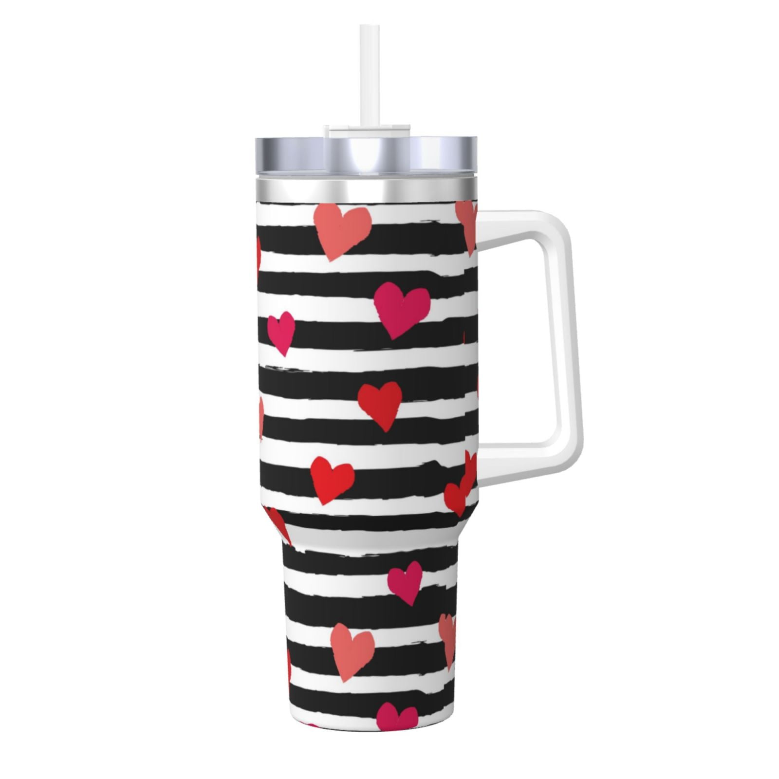 Zufioo Hearts And Lines1 Print 40OZ Ice Cup with Handle, Stainless ...