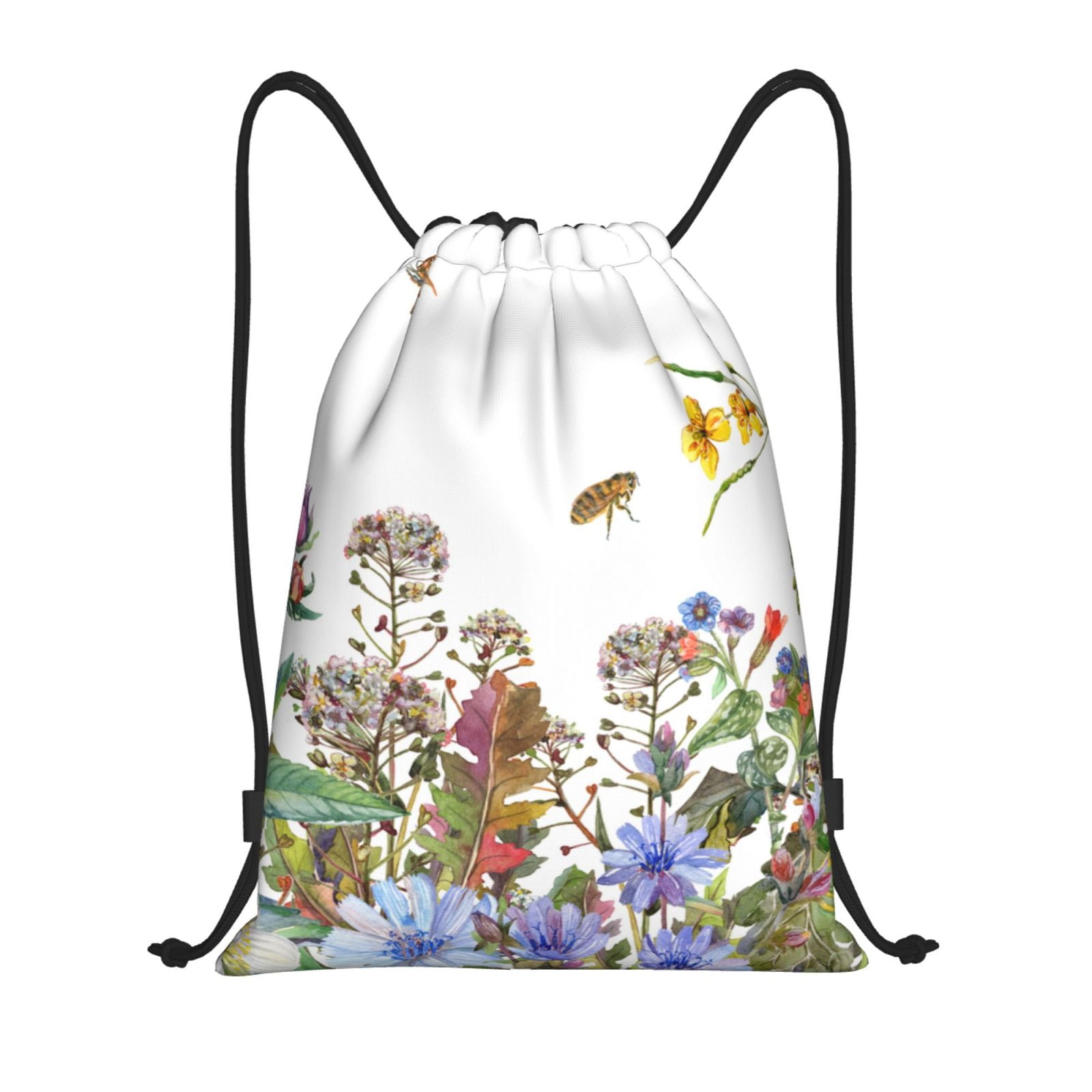 Zufioo Herbs and Wildflowers Sports Cinch Sack Gym String Bags Machine Washable Heavy Duty ...