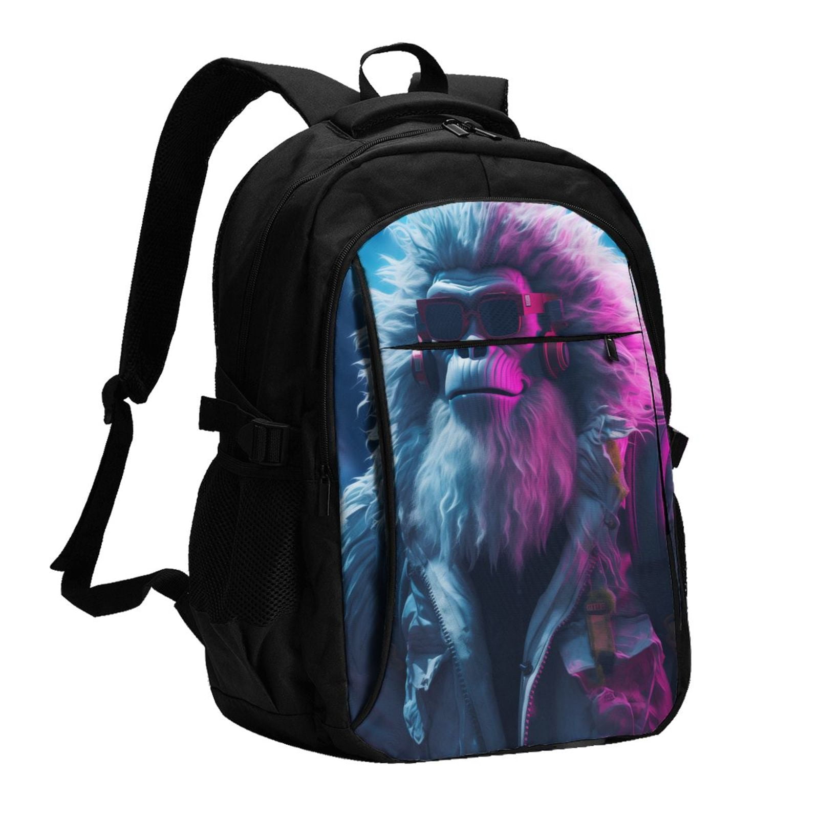 Zufioo Hip-Hop Glasses Gorilla Print USB Backpack, Multi-Pocket Design ...