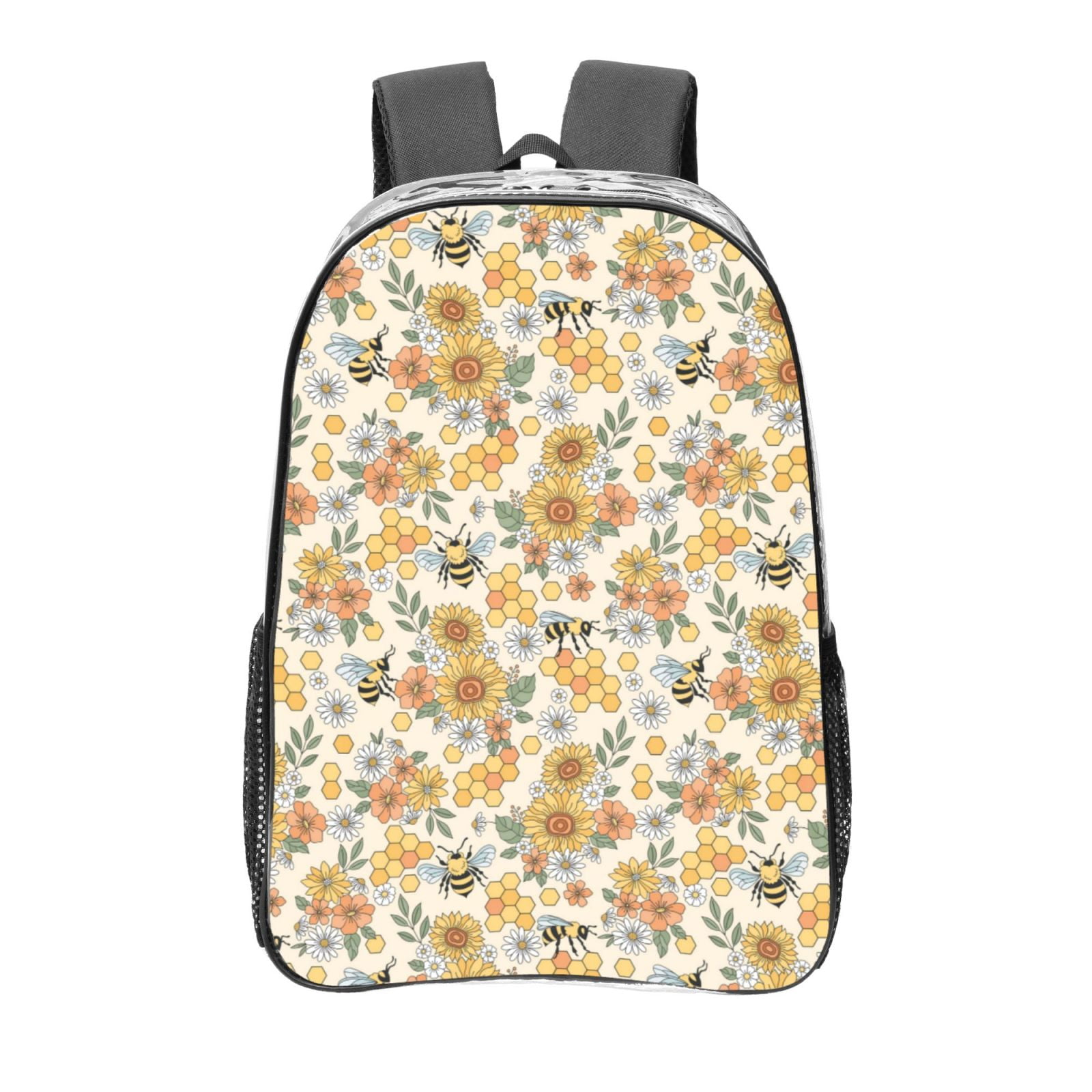 Zufioo Hippie Bee Honeycomb Print Transparent Backpack, 16-inch PVC ...