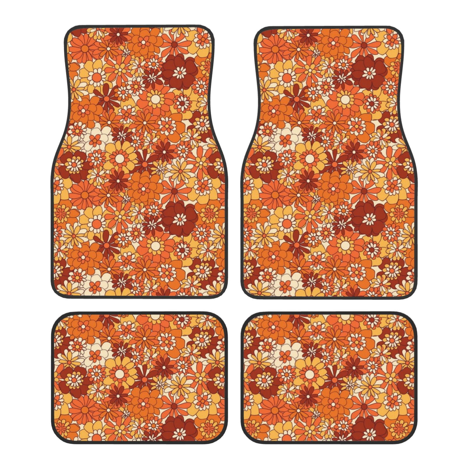 Zufioo Hippie Flower Print Car Floor Mats Four-piece Set, Car Interior ...