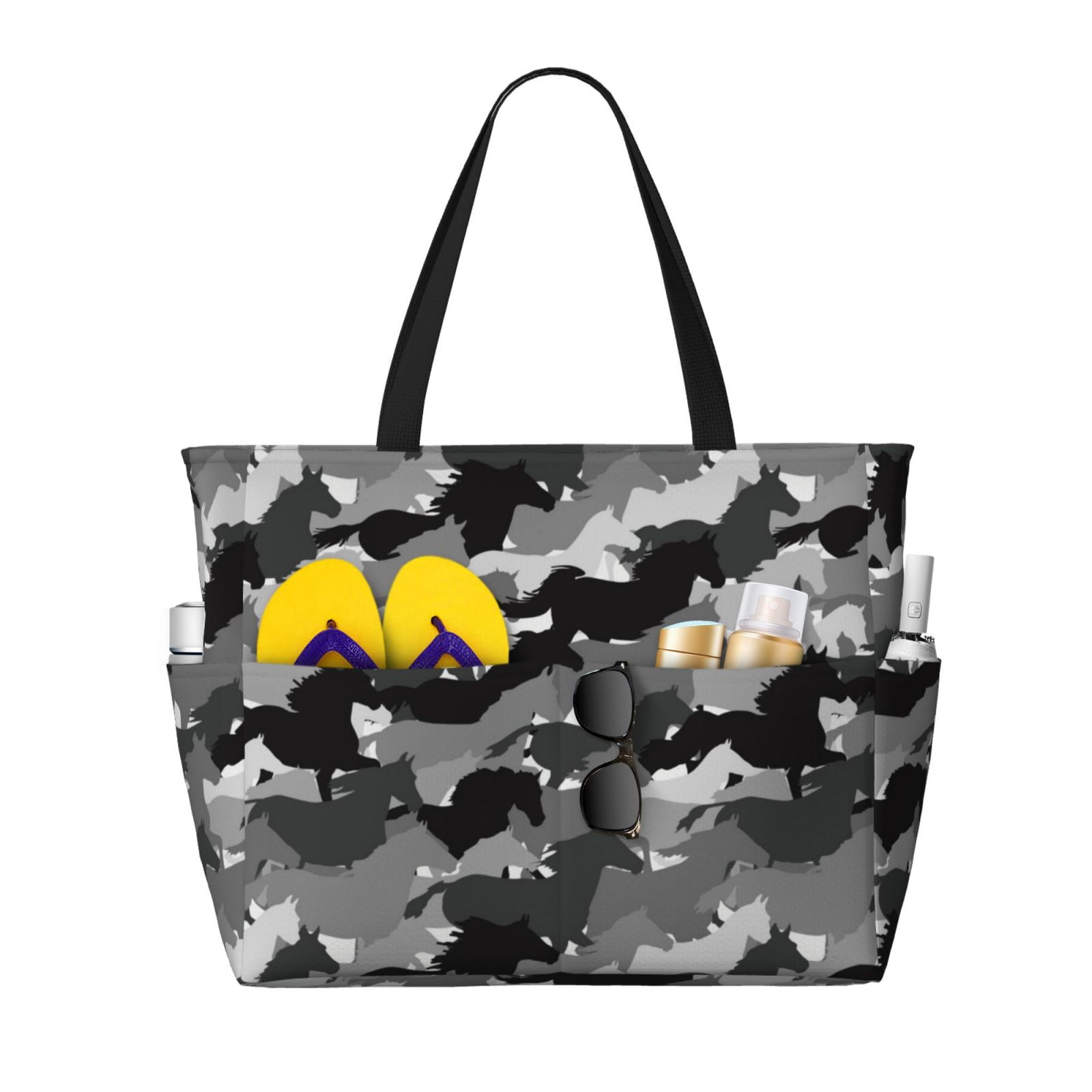 Zufioo Horse Silhouette Print Large Capacity Beach Travel Bag, Zippered ...