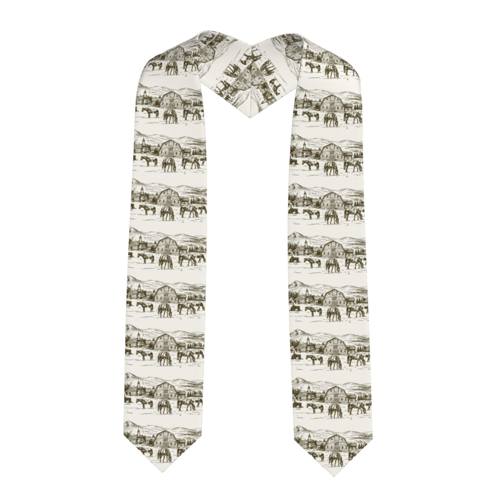 Zufioo Horses Grazing On Meadow Print Graduation Shawl Ribbon ...