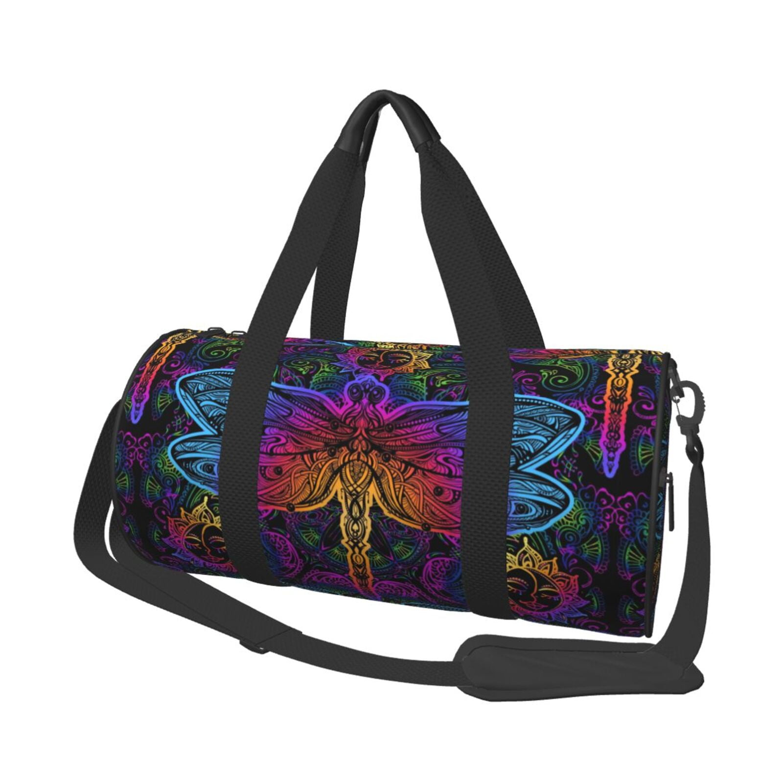 Zufioo Indian Mandalas Dragonfly Print Round Sports Travel Duffel Bag ...