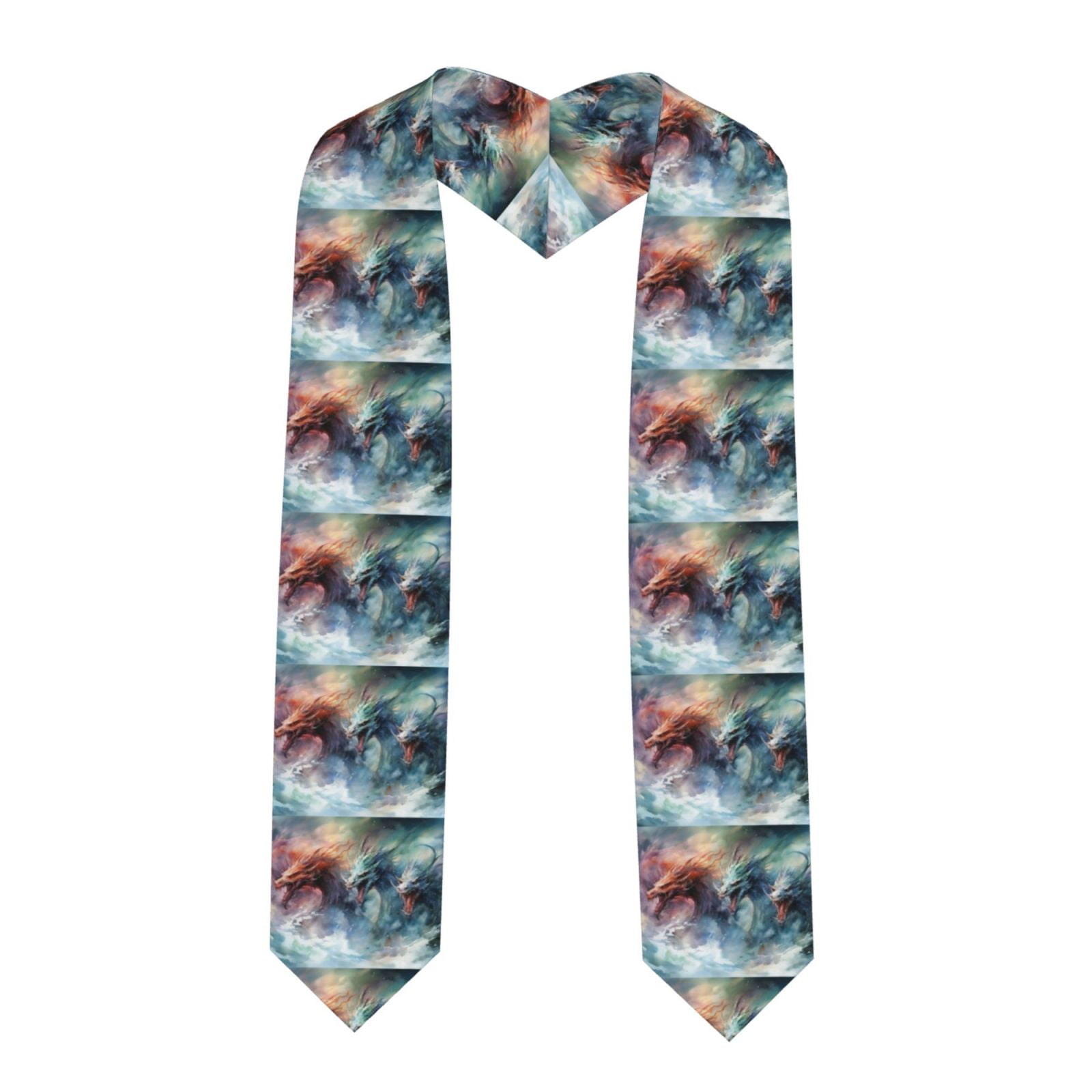 Zufioo Ink Style Wave Dragon Print Graduation Shawl Ribbon, Graduation ...