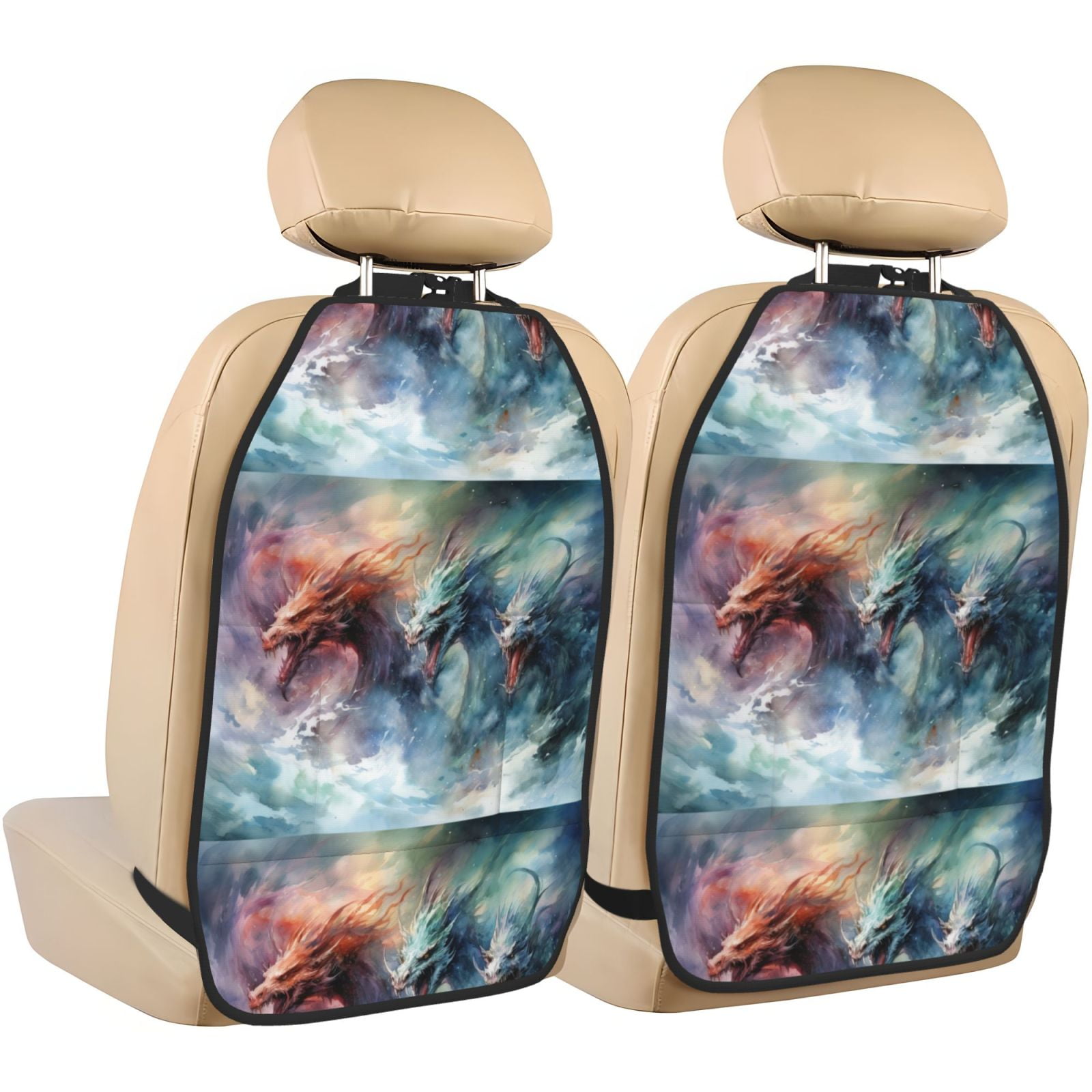Zufioo Ink Style Wave Dragon for Car Seat Kick-Proof Storage Pads 2 Pack, Anti-Stain Adjustable ...